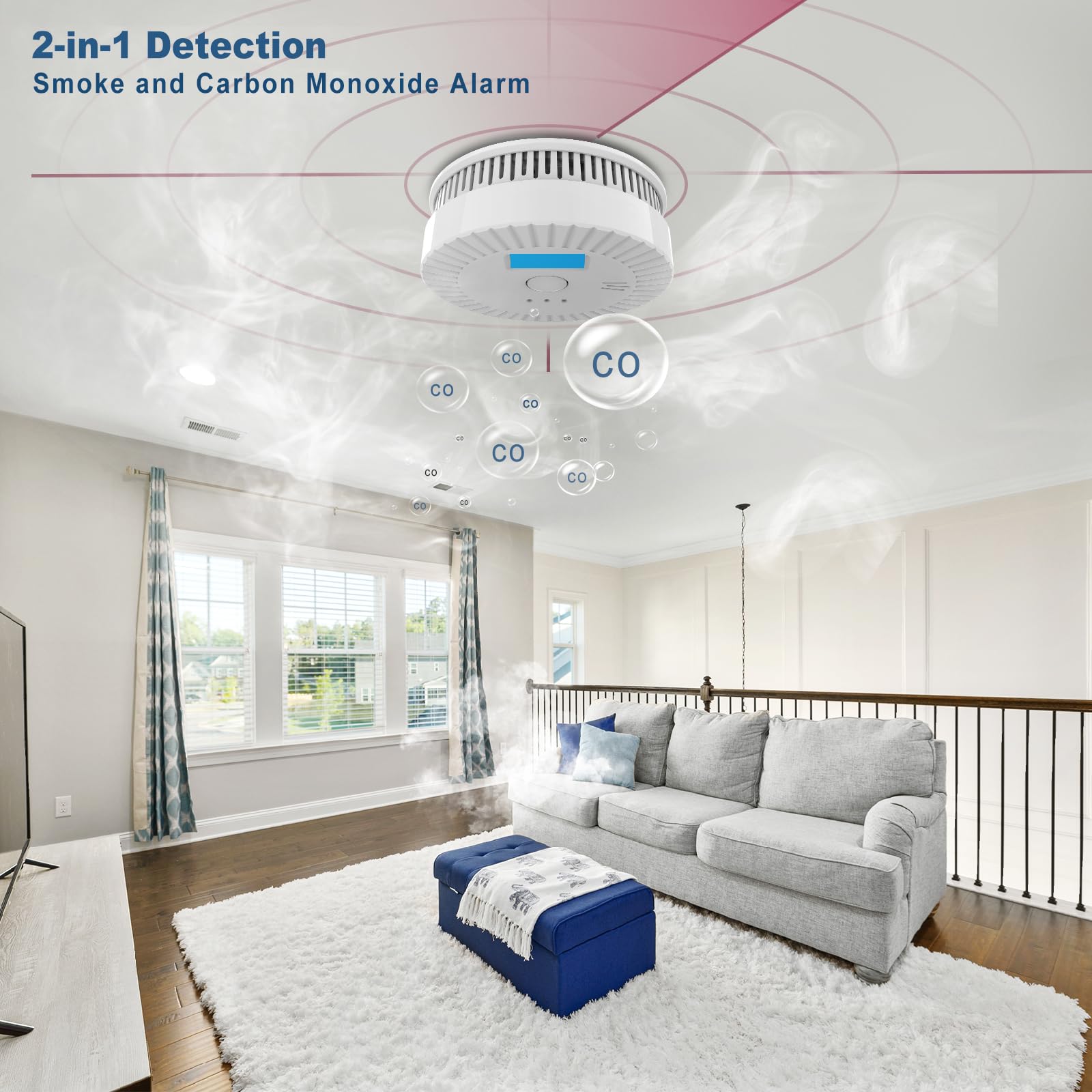 3 Packs Smoke and Carbon Monoxide Detector Powered by Battery,Portable Smoke Detector Carbon Monoxide Detector Combo with Large LCD Display, Fire Alarm Smoke Detector for Home,Kitchen