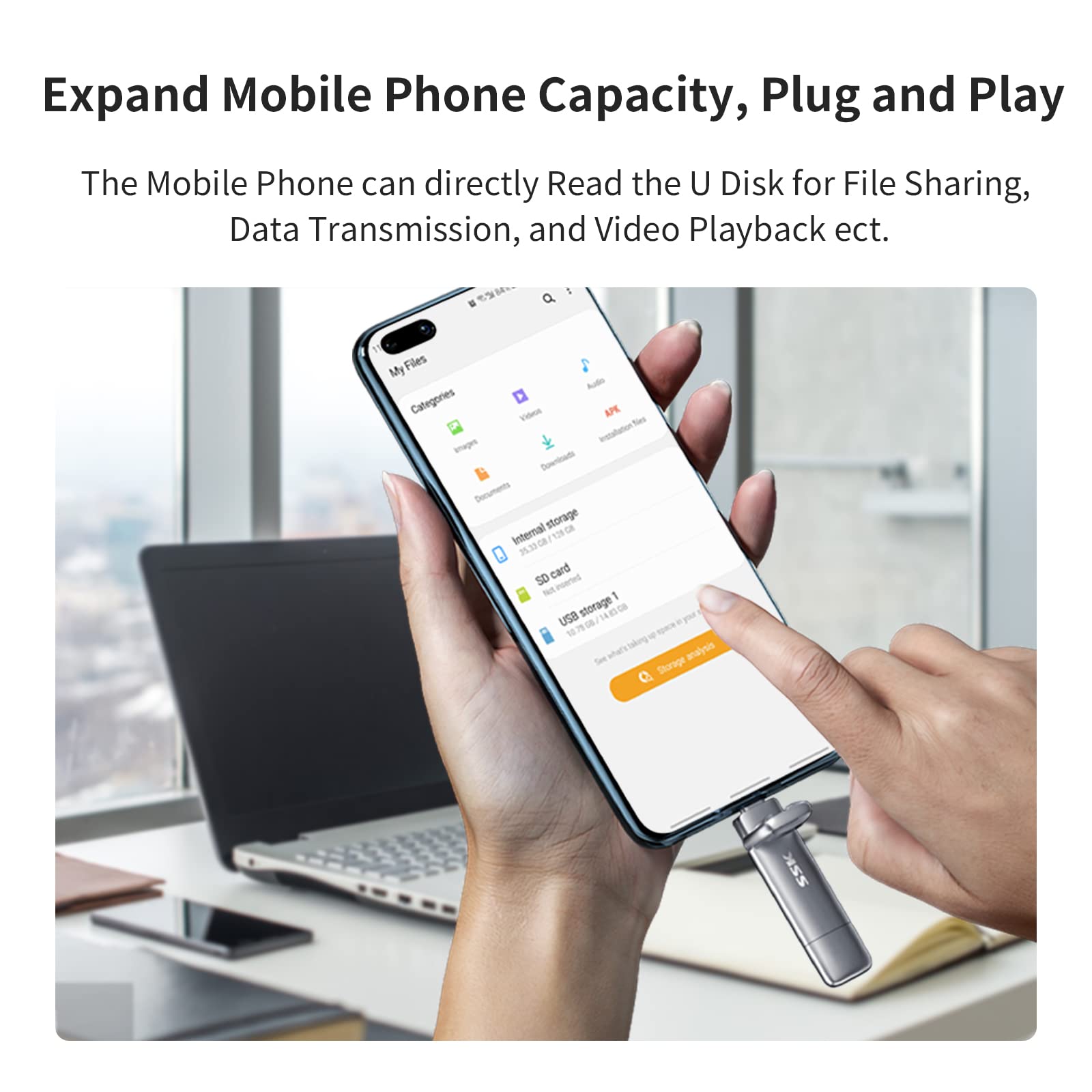 SSK 1TB USB Drive, External SSD Fast 550MB/s 2-in-1 Dual Drive USB Type C+ USB A 3.2 Gen2 Solid State Thumb Drive SSD Stick for iPhone 15/PS4/Android Phone/Tablet/Windows/Mac