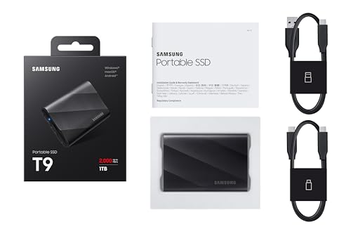 SAMSUNG T9 Portable SSD 4TB, USB 3.2 Gen 2x2 External Solid State Drive, Seq. Read Speeds Up to 2,000MB/s for Gaming, Students and Professionals,MU-PG4T0B/AM, Black (pack of 1)