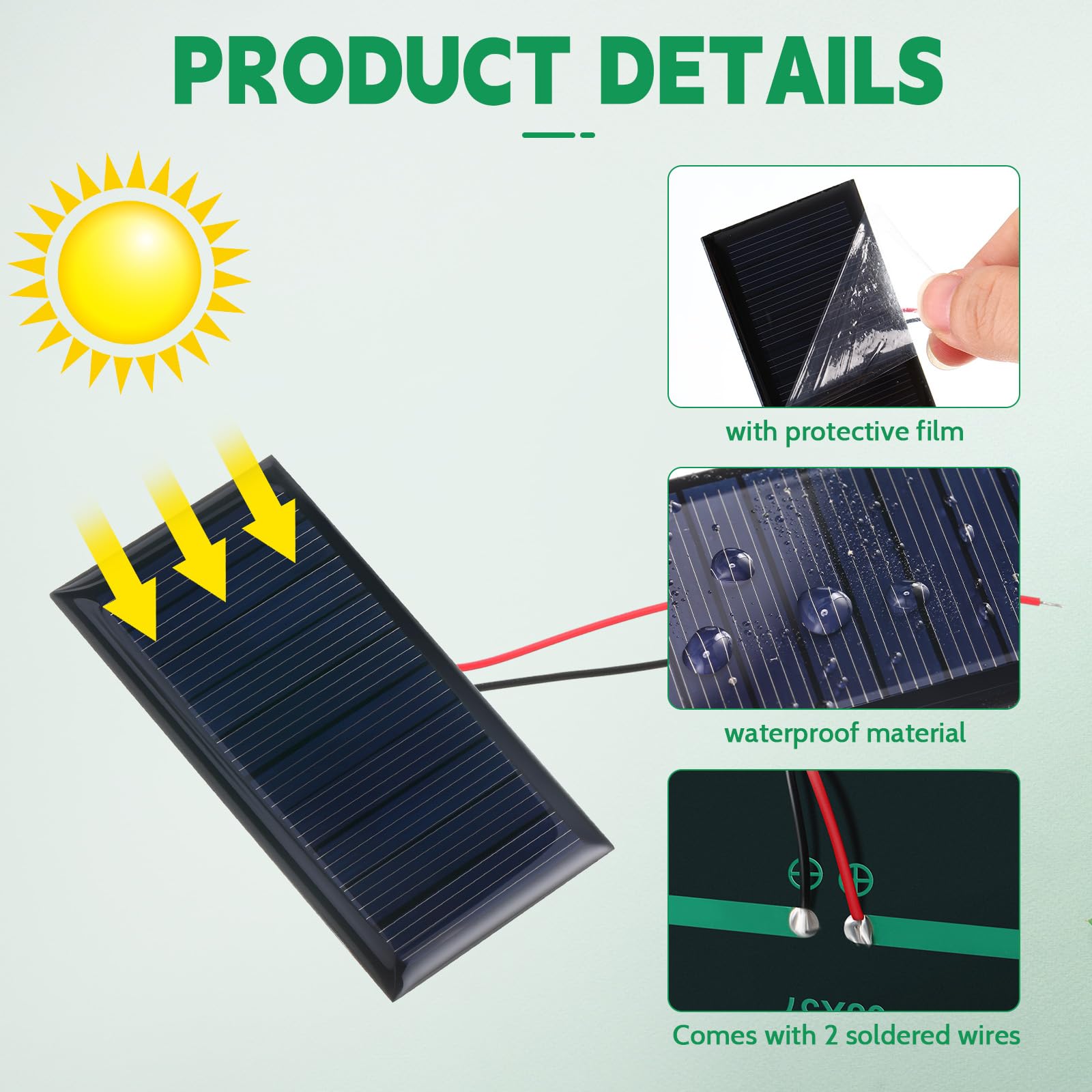 Retisee 30 Pcs Small Solar Panels Mini Polycrystalline Solar Cells 5v 60ma Epoxy Plate Photovoltaic Cells Charger Module with 10 cm Cable for Battery Charger DIY System 68 x 37 mm