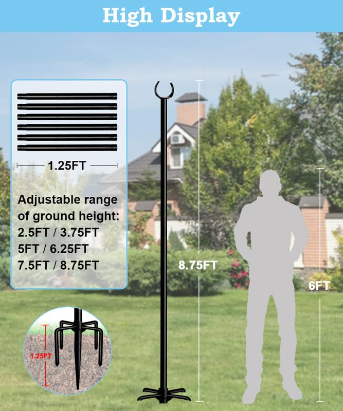 Sungaryard String Light Pole Stand for Outdoor String Lights Hanging, Use for Backyard, Garden, Patio, Party, Festival, Wedding, Picnic, 10FT, Matte, 1 Pole