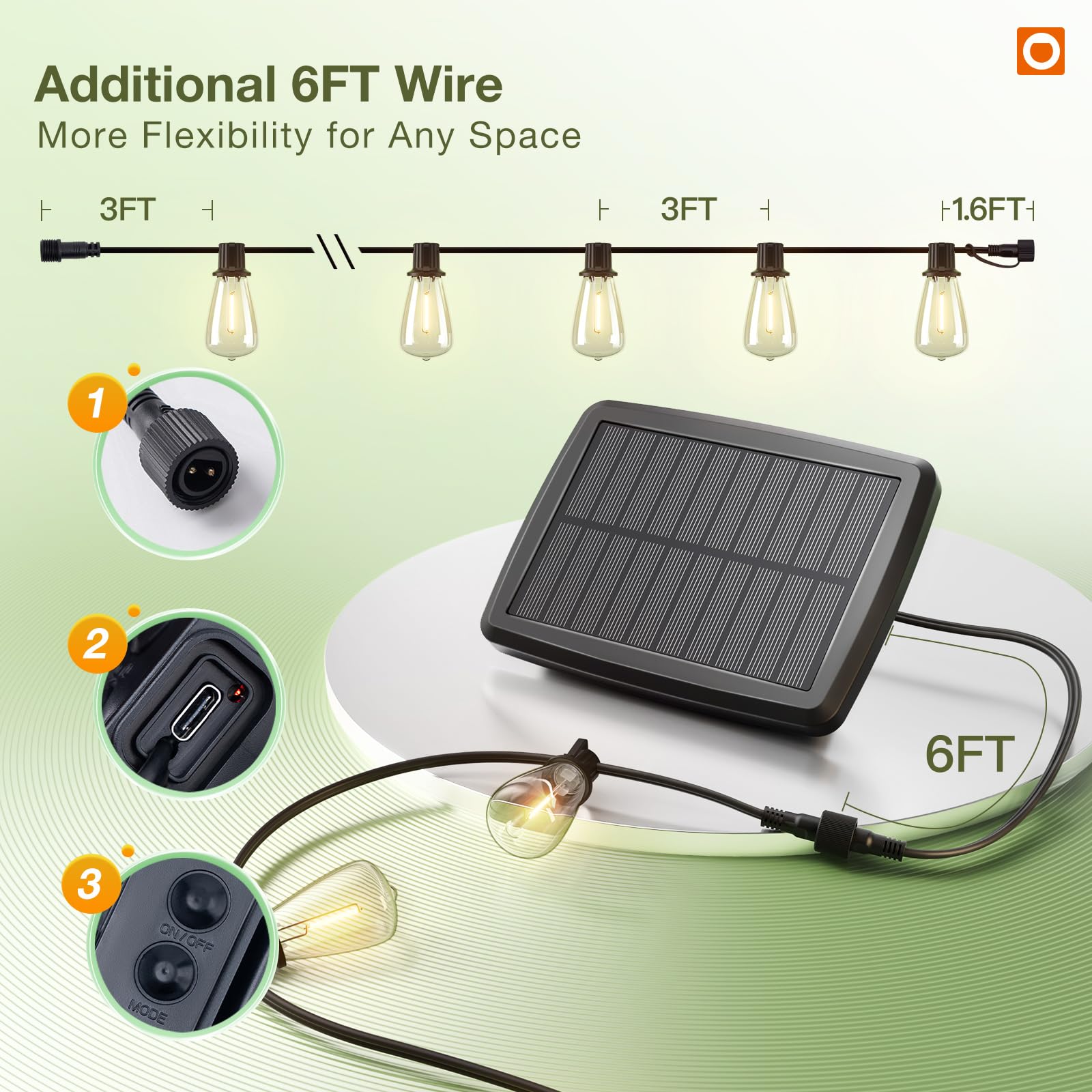addlon 54(48+6) FT Solar String Lights Waterproof,Patio Lights Solar Powered with Remote & USB Port 15+1 LED Shatterproof Bulbs 3 Light Modes, Dimmable Solar Lights for Camping Backyard Garden