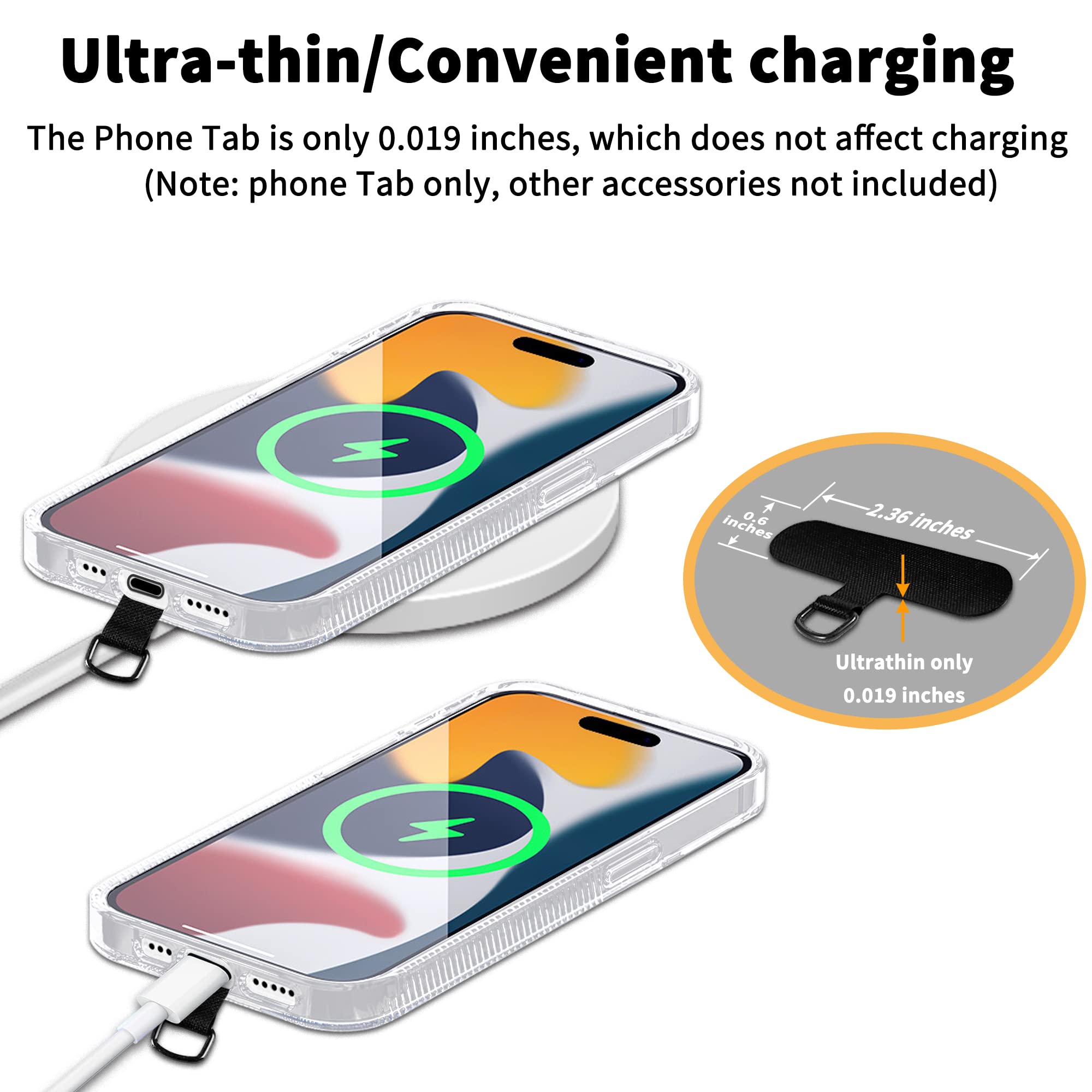 TACOMEGE Phone Tether Tab for iPhone, Cell Phone Lanyard Patch, Phone Strap Replacement Part for All Full Phone Cases (Black)