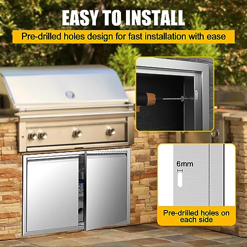 KODOM Outdoor Kitchen Doors - 31W x 24H Inch Double BBQ Access Doors, 304 Stainless Steel for Outdoor Kitchen Cabinet Grill Station or BBQ Island