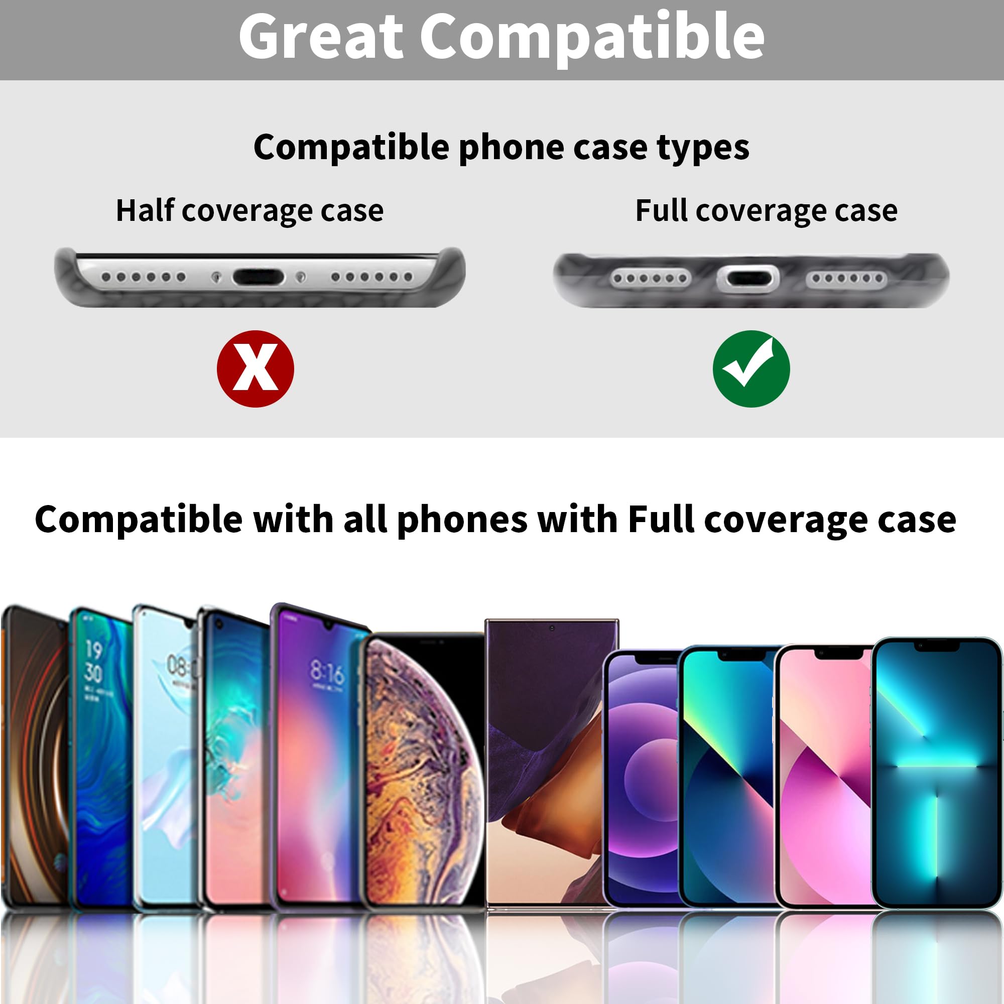 TACOMEGE Phone Tether Tab for iPhone, Cell Phone Lanyard Patch, Phone Strap Replacement Part for All Full Phone Cases (Black)