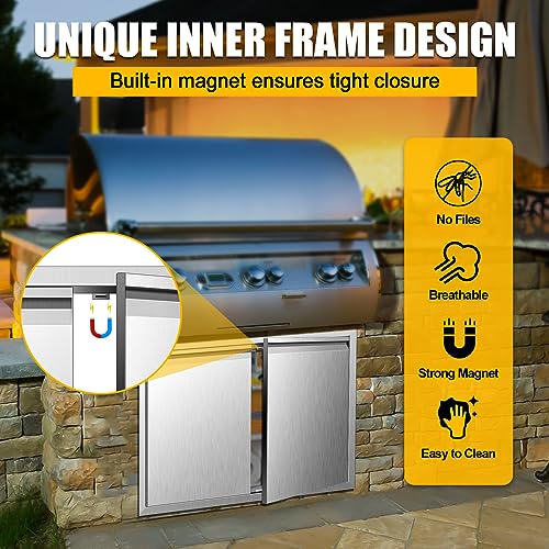 KODOM Outdoor Kitchen Doors - 31W x 24H Inch Double BBQ Access Doors, 304 Stainless Steel for Outdoor Kitchen Cabinet Grill Station or BBQ Island