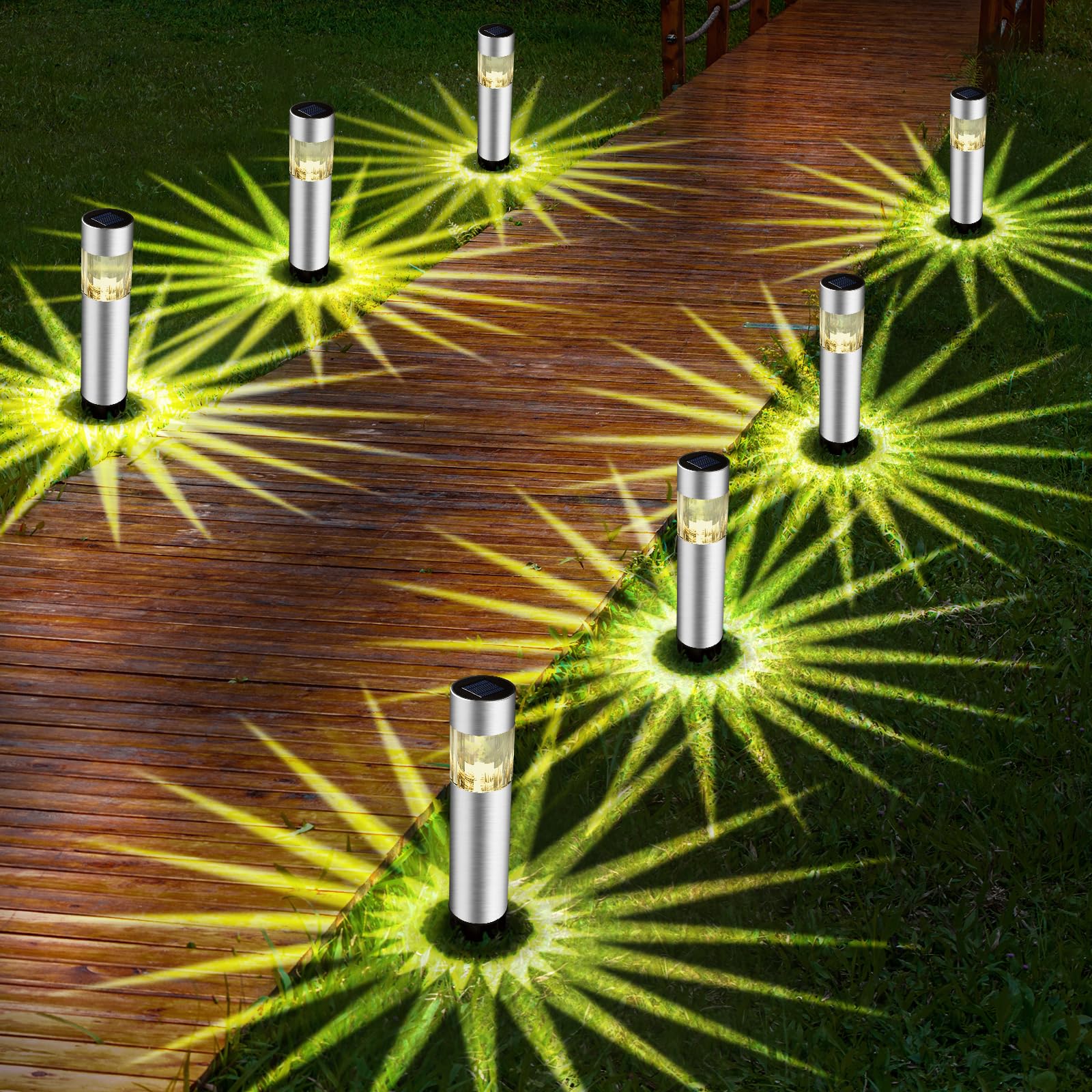 pearlstar Solar Outdoor Lights,10 Pack Waterproof Stainless Steel Solar Stake Lights,Solar Light Outside for Pathway,Path, Walkway, Driveway, Yard, Patio, Garden Decor(Warm White)