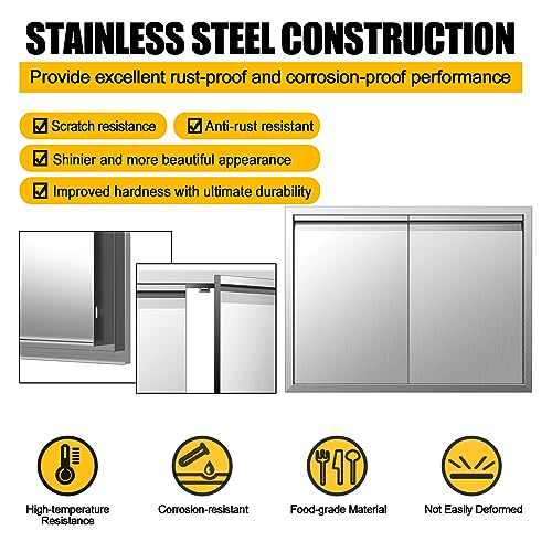 KODOM Outdoor Kitchen Doors - 31W x 24H Inch Double BBQ Access Doors, 304 Stainless Steel for Outdoor Kitchen Cabinet Grill Station or BBQ Island