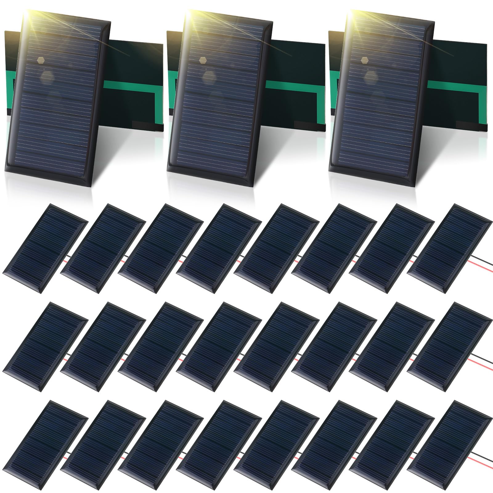 Retisee 30 Pcs Small Solar Panels Mini Polycrystalline Solar Cells 5v 60ma Epoxy Plate Photovoltaic Cells Charger Module with 10 cm Cable for Battery Charger DIY System 68 x 37 mm