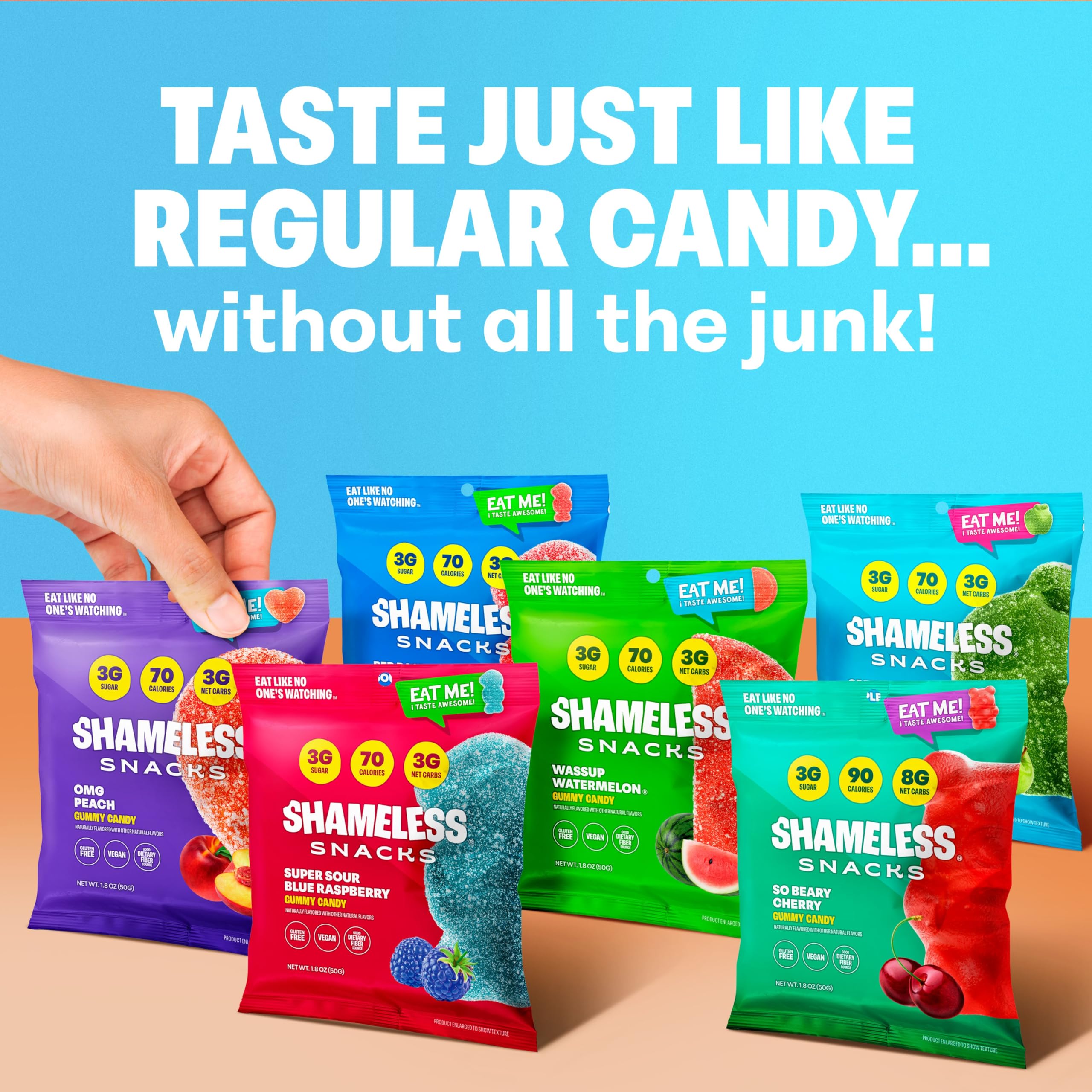 Shameless Snacks - Healthy Low Calorie Snacks, Low Carb Keto Gummies (Gluten Free Candy) - 6 Pack Super Variety Pack