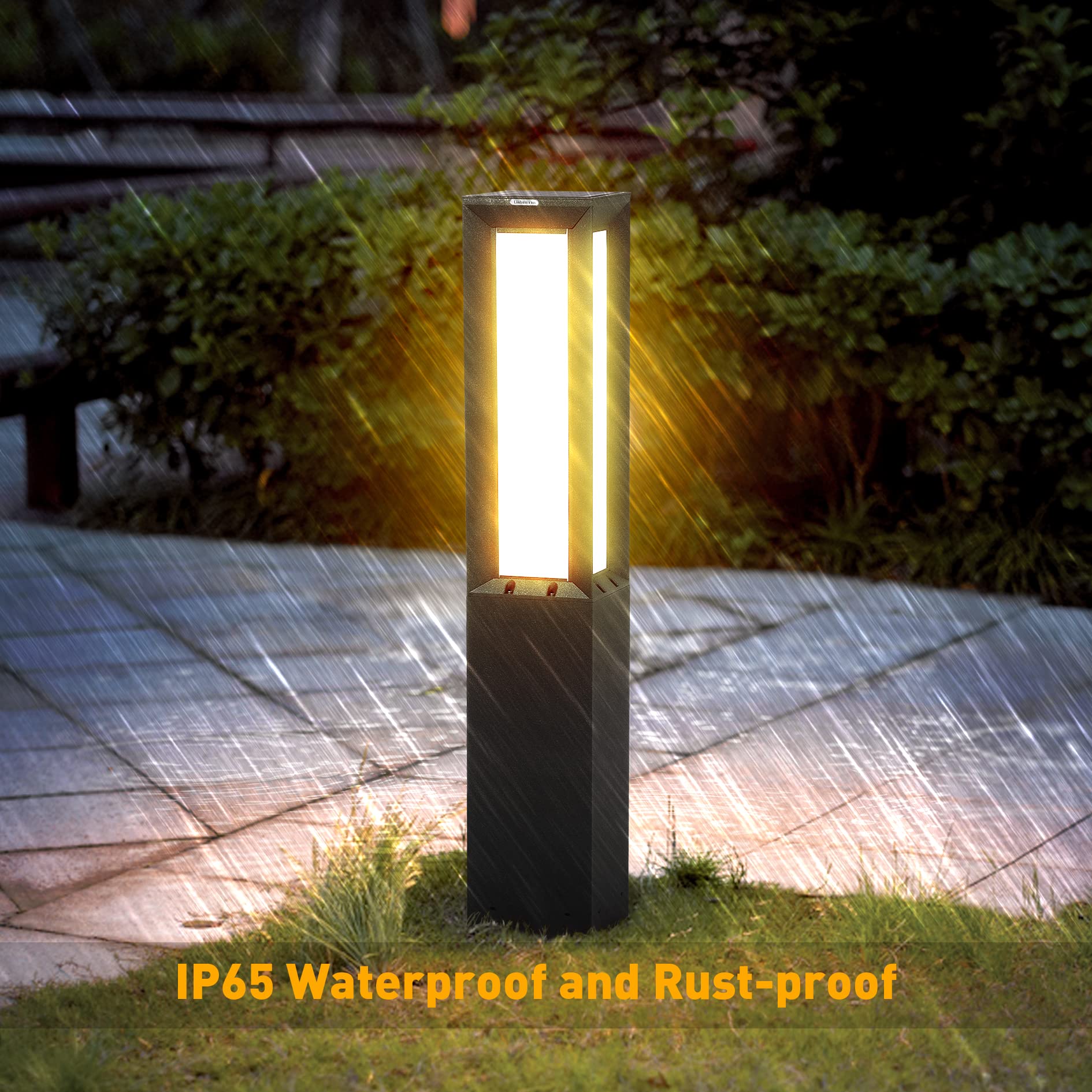Linkmoon Solar Landscape Path Light, Stainless Steel 3W 350LM Luxury LED Lighting, 32 Inches Modern Outdoor Bollard Lighting for Lawn, Patio, Courtyard and Driveway Decoration