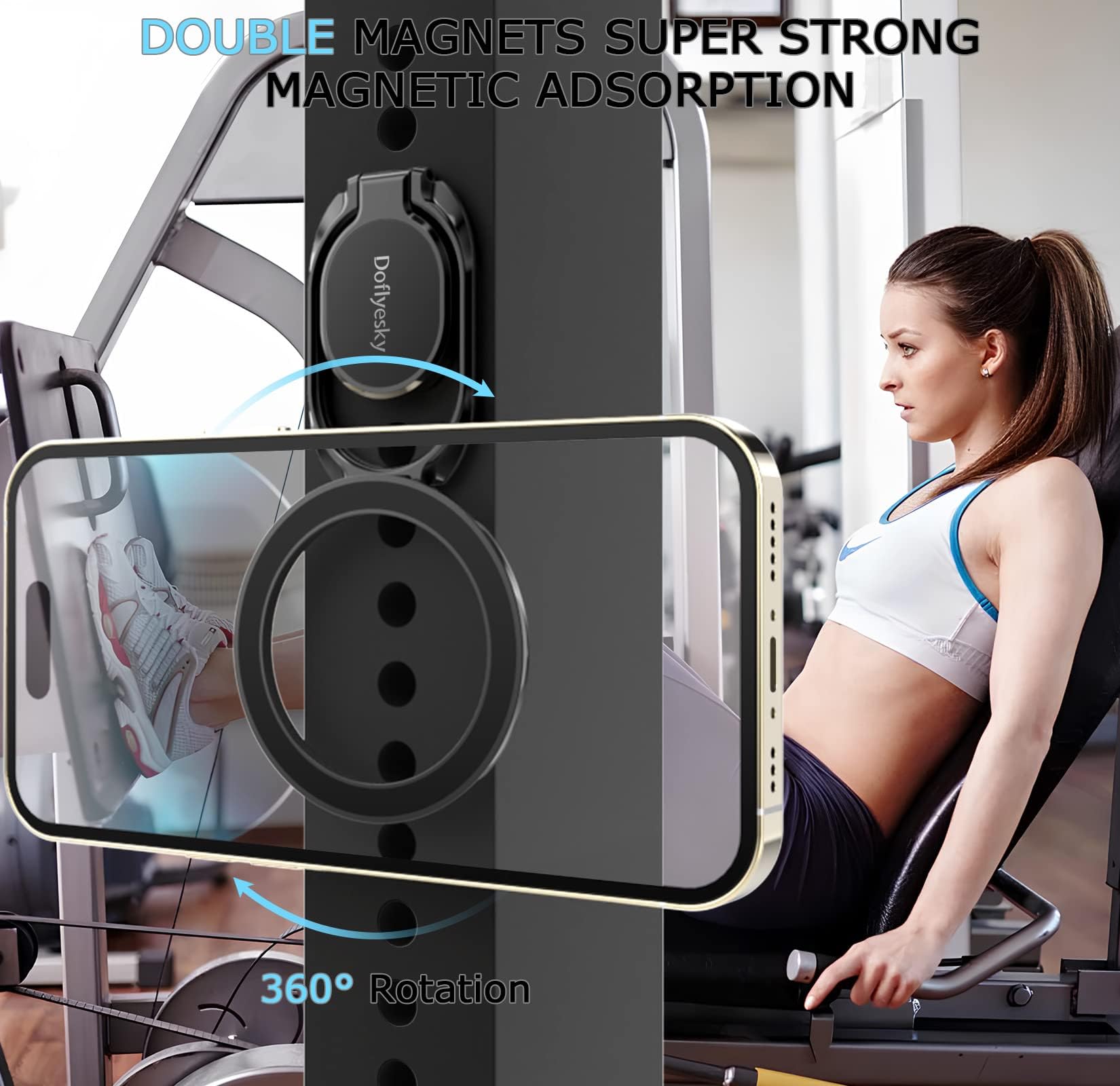 Doflyesky Magnetic Phone Ring Holder with Magsafe, Double Adjustable Gym Finger Ring Grip, Removable Phone Grip, for iPhone, iPad and Smartphones, Compatible with Magnetic Car Mount (Colorful)