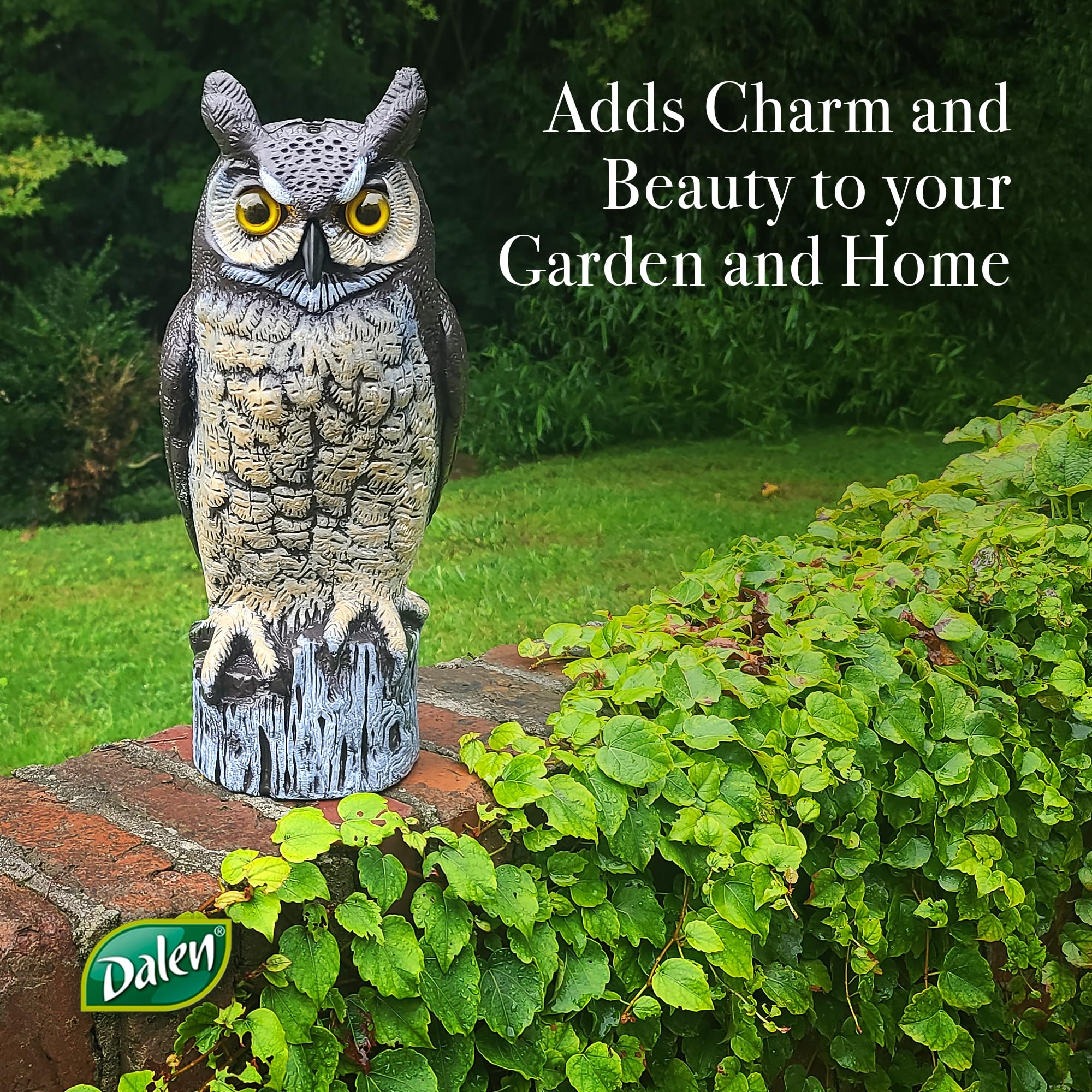 Dalen Large Fake Owl Decoy to Scare Birds Away - Garden Scarecrow Provides Natural Pest Control - 16" Tall - Great Horned Owl