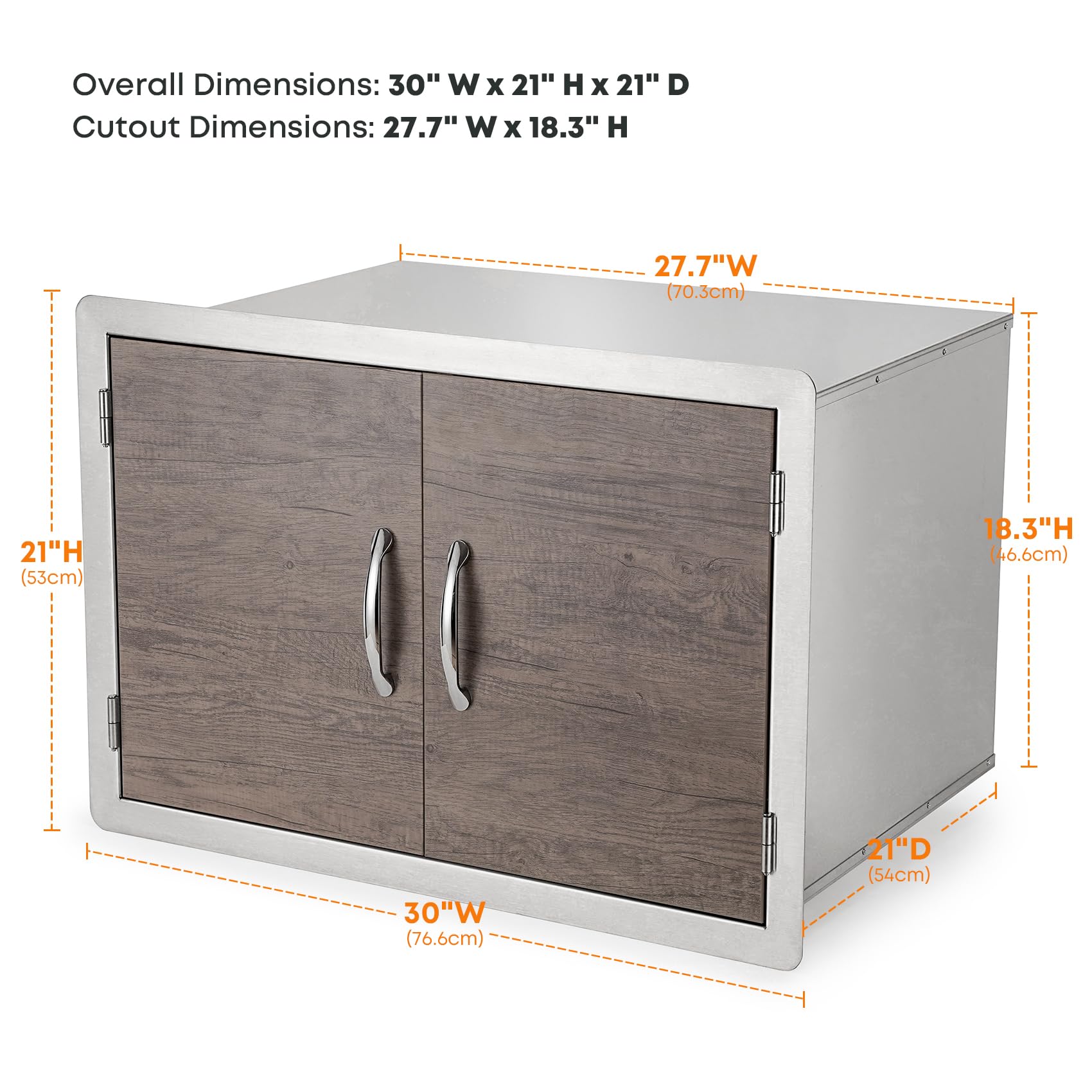 Stanbroil Double Door Dry Storage Pantry, 30-Inch Wood Grain Storage Cabinet BBQ Access Door for Outdoor Kitchen, BBQ Island and Grill Station