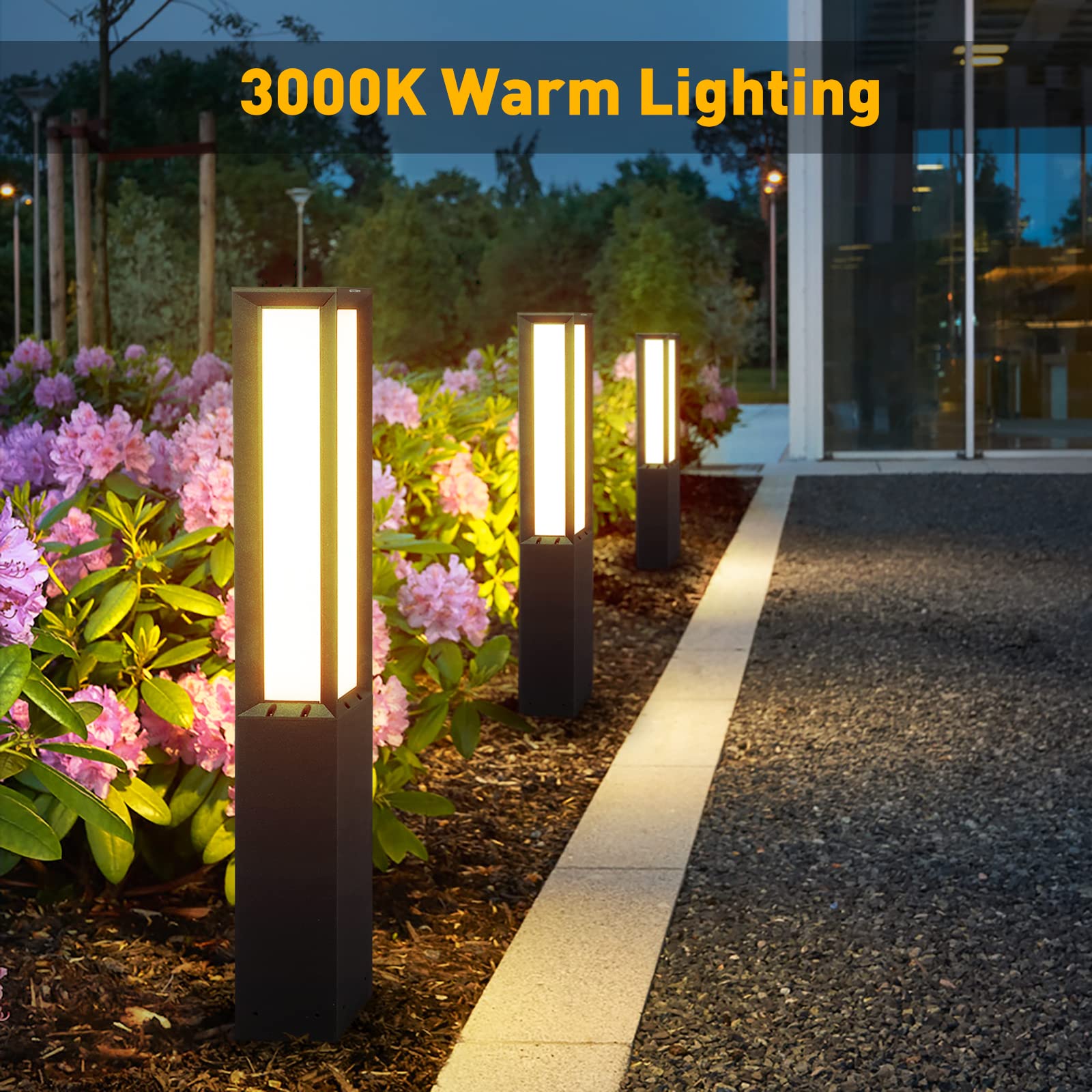 Linkmoon Solar Landscape Path Light, Stainless Steel 3W 350LM Luxury LED Lighting, 32 Inches Modern Outdoor Bollard Lighting for Lawn, Patio, Courtyard and Driveway Decoration