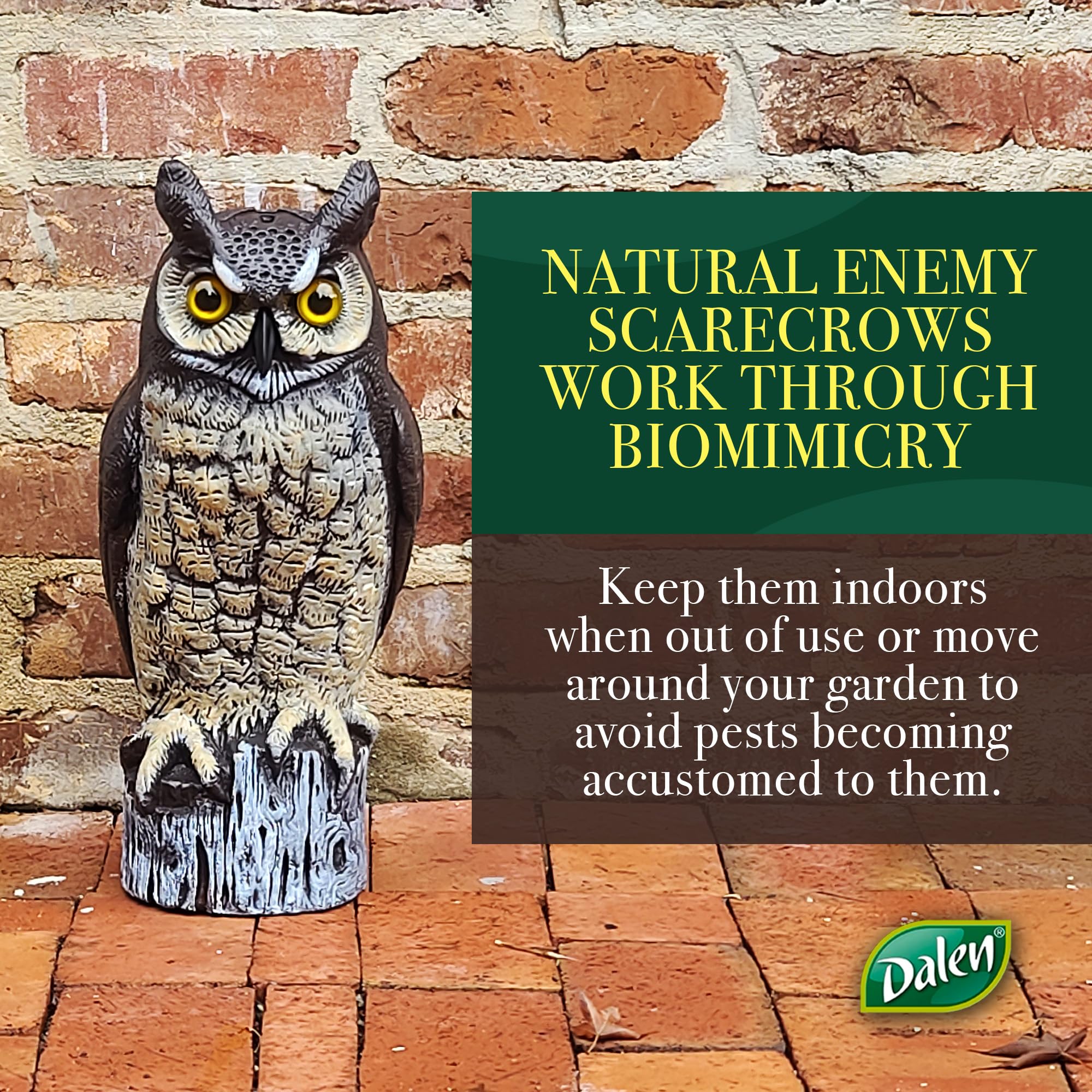 Dalen Large Fake Owl Decoy to Scare Birds Away - Garden Scarecrow Provides Natural Pest Control - 16" Tall - Great Horned Owl
