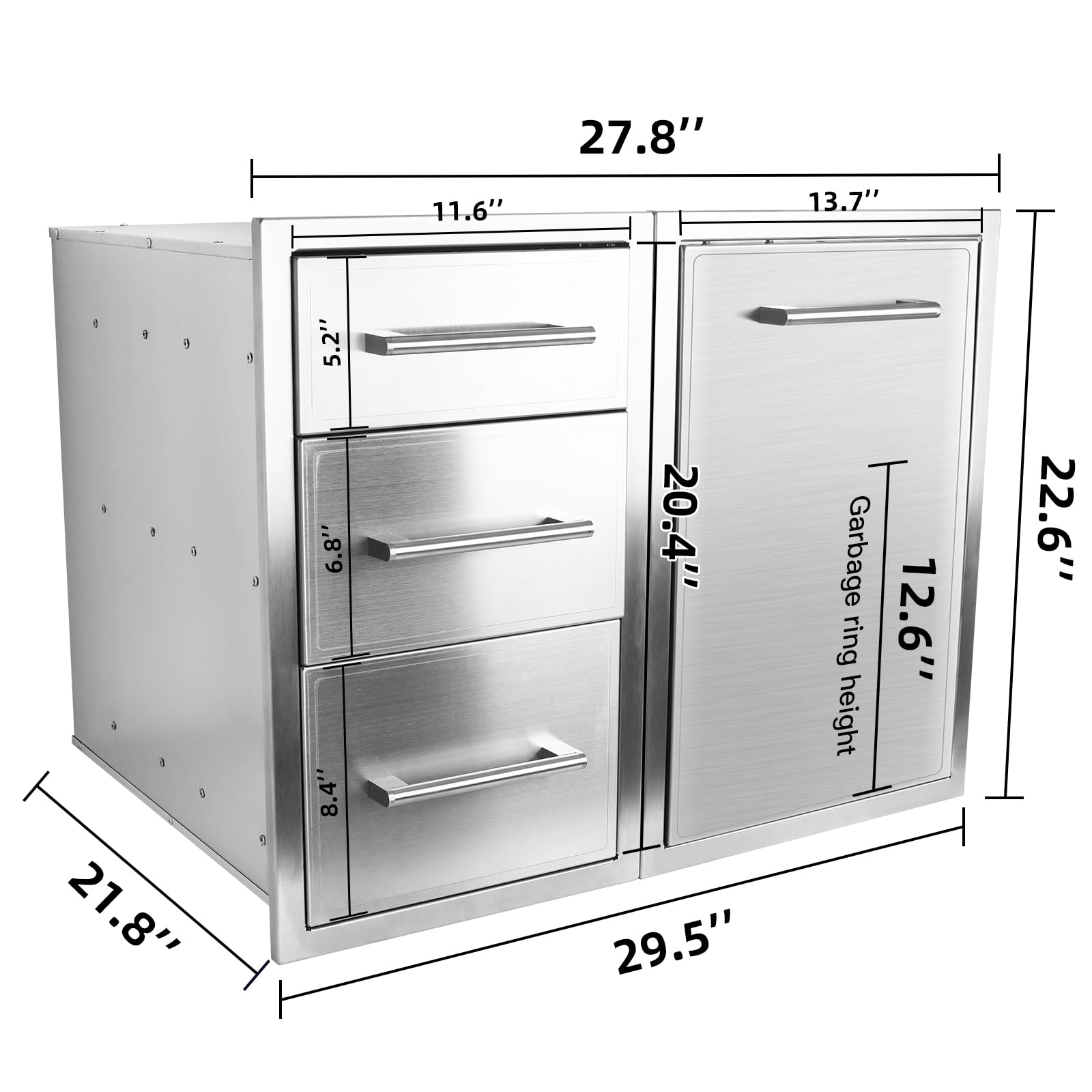 Globamboo Outdoor Kitchen Drawer Combo, BBQ Access Trash Drawer Combo with Propane Tank Tray, Outdoor Kitchen for BBQ Island, Grilling Station, Outside Cabinet (29.5" WX22.6 HX21.7 D)(Left Drawer)