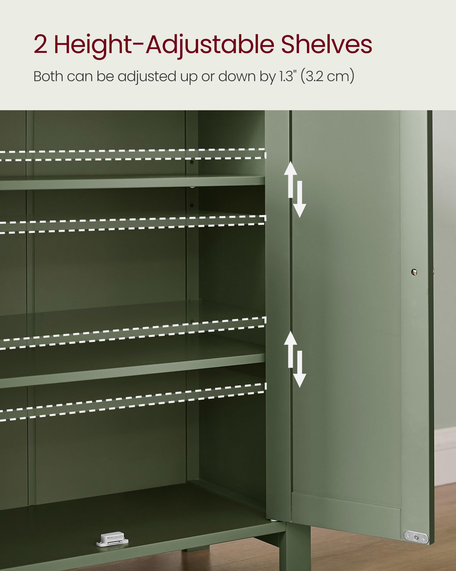 VASAGLE Bathroom Floor Storage Cabinet, Freestanding Bathroom Storage Unit with 2 Adjustable Shelves, 11.8 x 23.6 x 31.5 Inches, Forest Green UBCB060C01