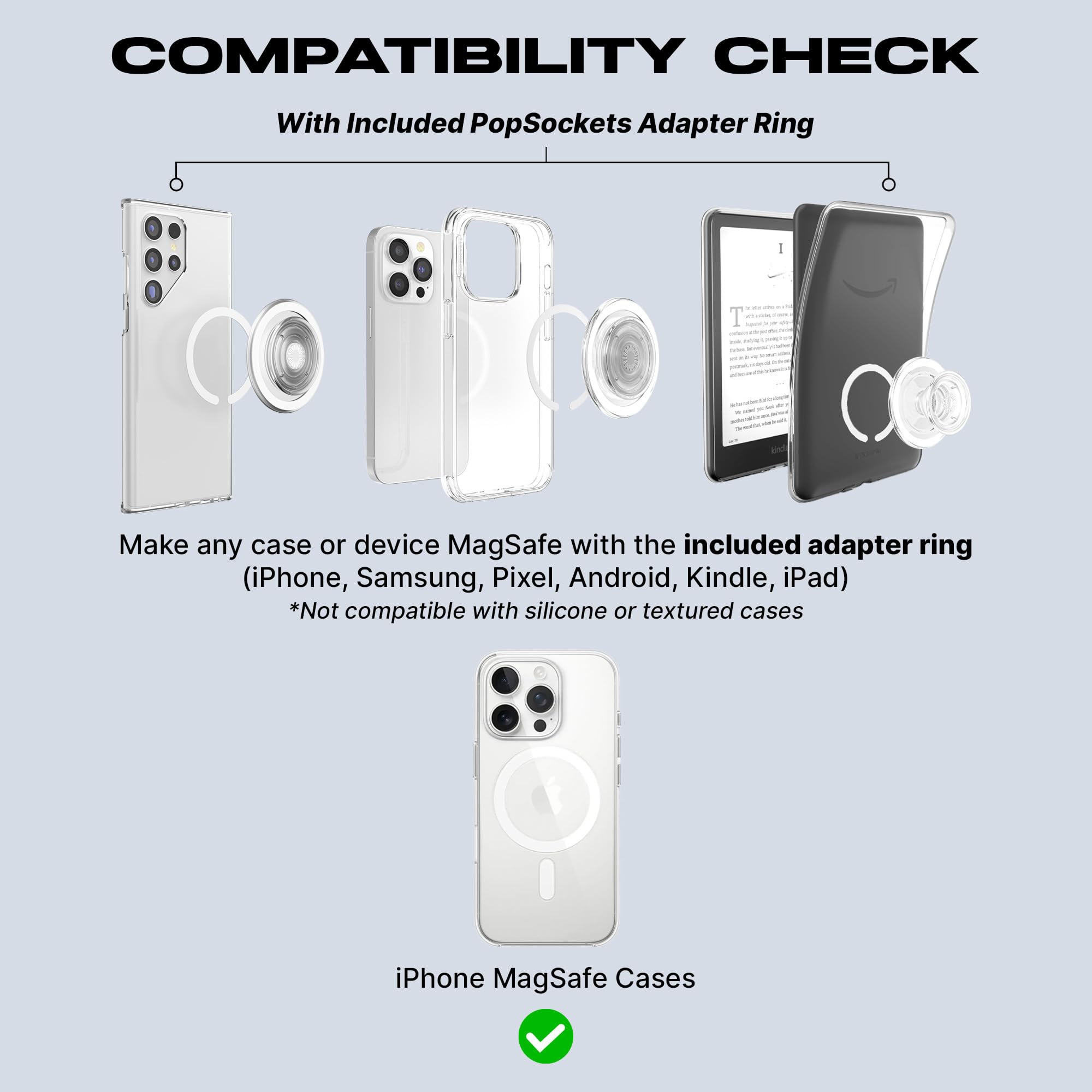 PopSockets Round Phone Grip Compatible with MagSafe, Adapter Ring Included, Phone Holder, Wireless Charging Compatible - Aura
