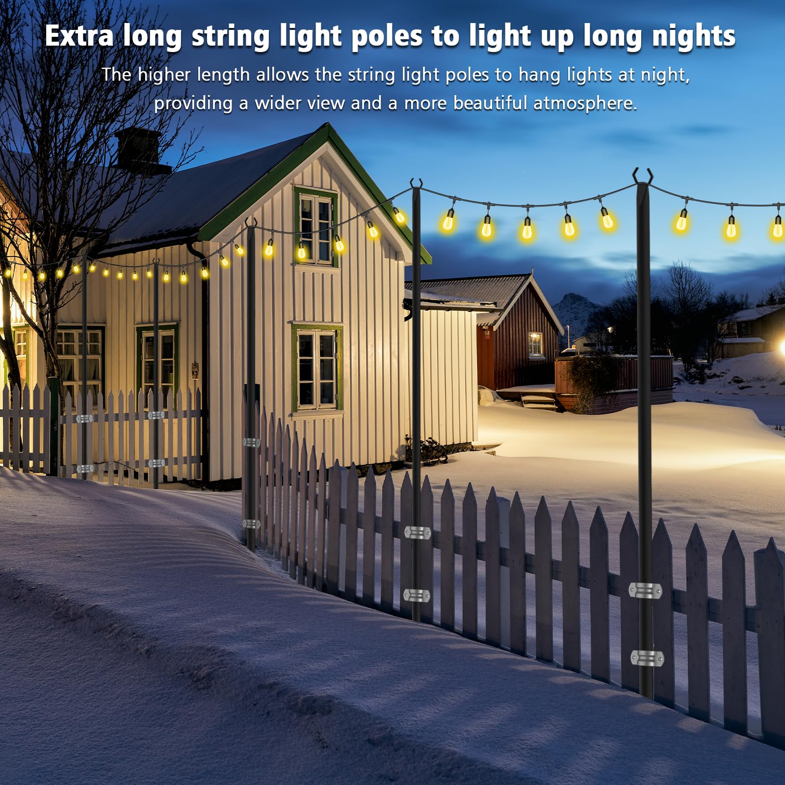 NUERPO String Light Poles,Metal Poles for Hanging Outdoor Light Strings,2 Pack 10 FT Light Poles Stand for Outside Garden,Patio,Wedding,Backyard,Deck,Party