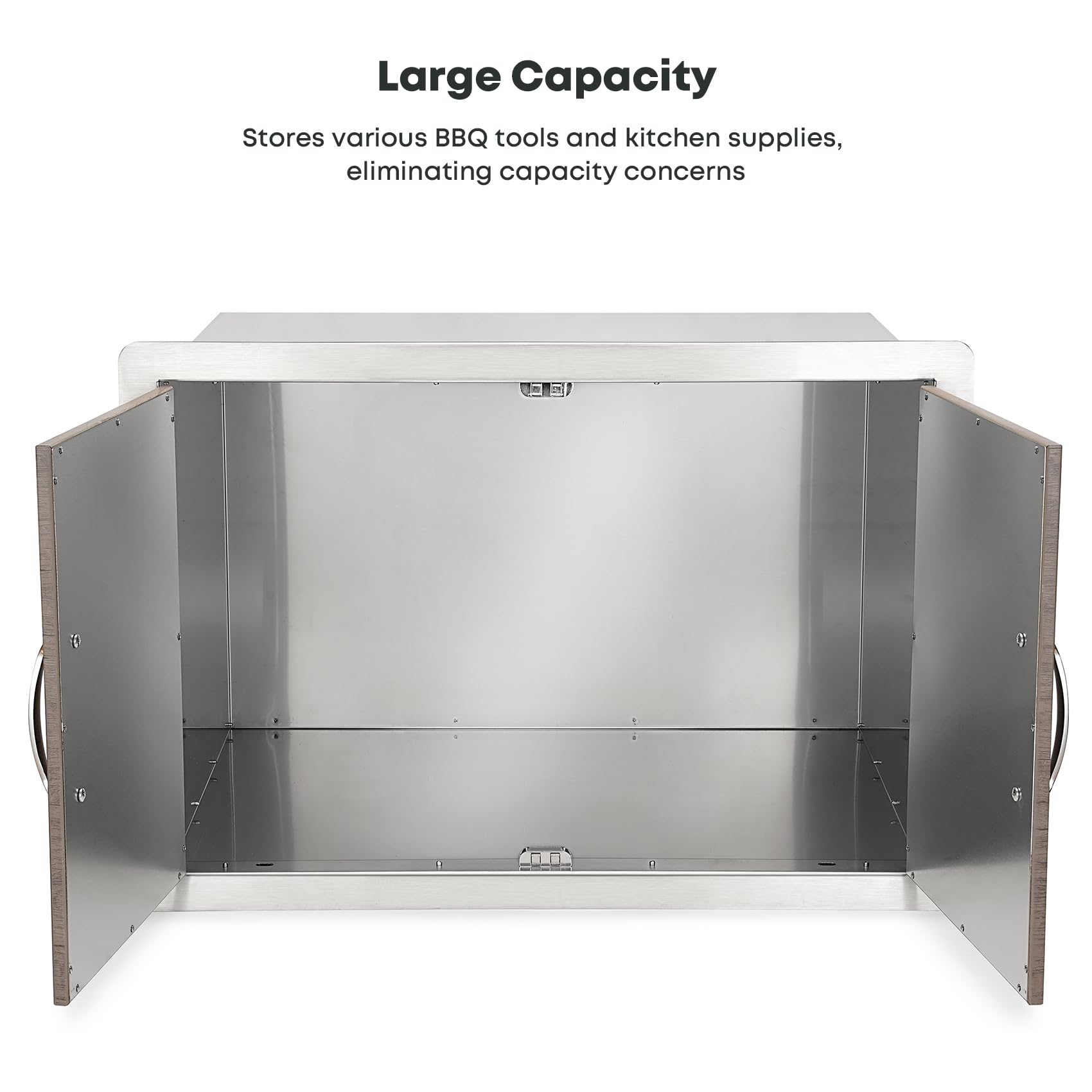 Stanbroil Double Door Dry Storage Pantry, 30-Inch Wood Grain Storage Cabinet BBQ Access Door for Outdoor Kitchen, BBQ Island and Grill Station