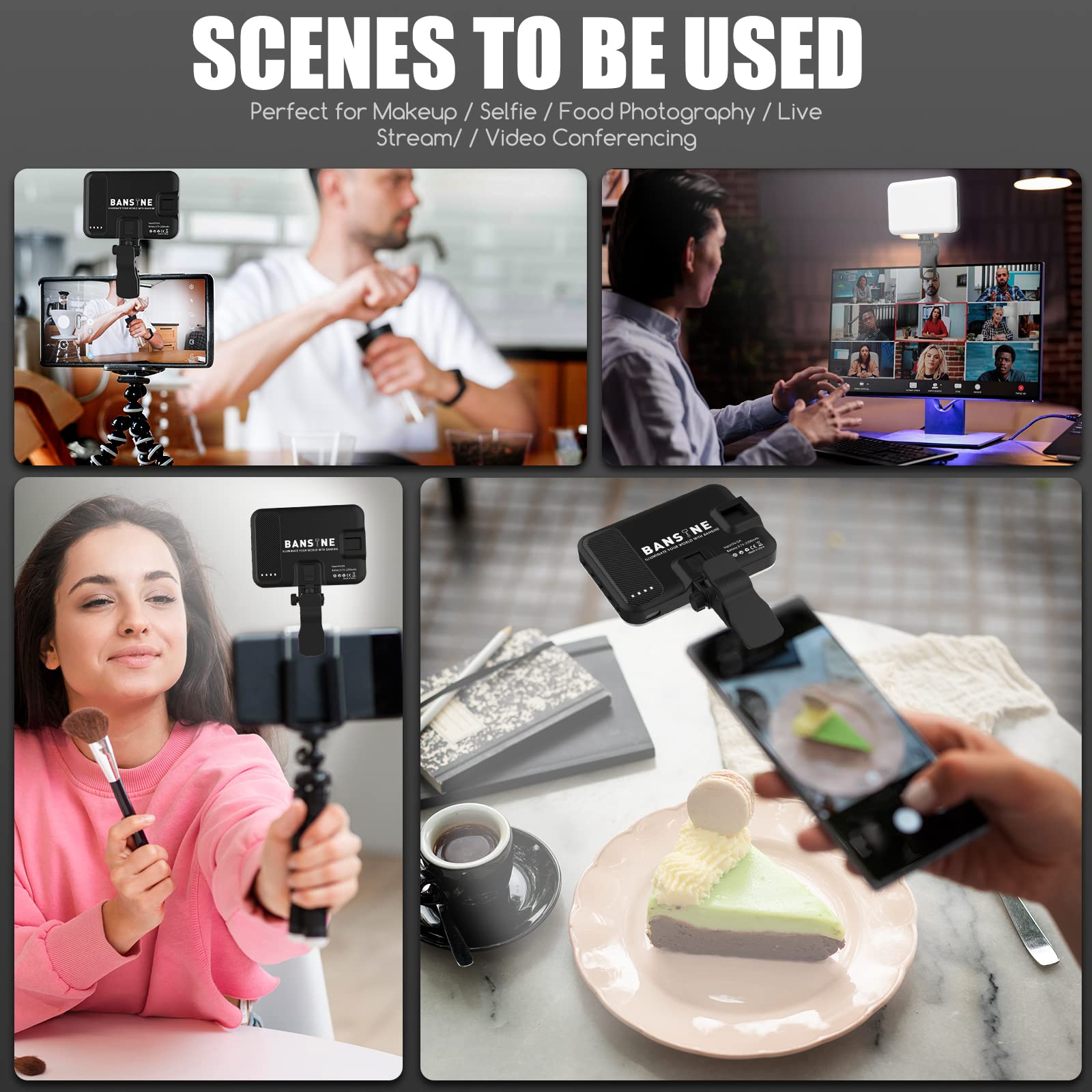 Selfie Light - BANSINE USB-Rechargeable LED Phone Light - Portable Photo Light with 97+ CRI, Up to 6500K Color Temperature for Selfie, Zoom Conference, Video, Makeup and Live Stream