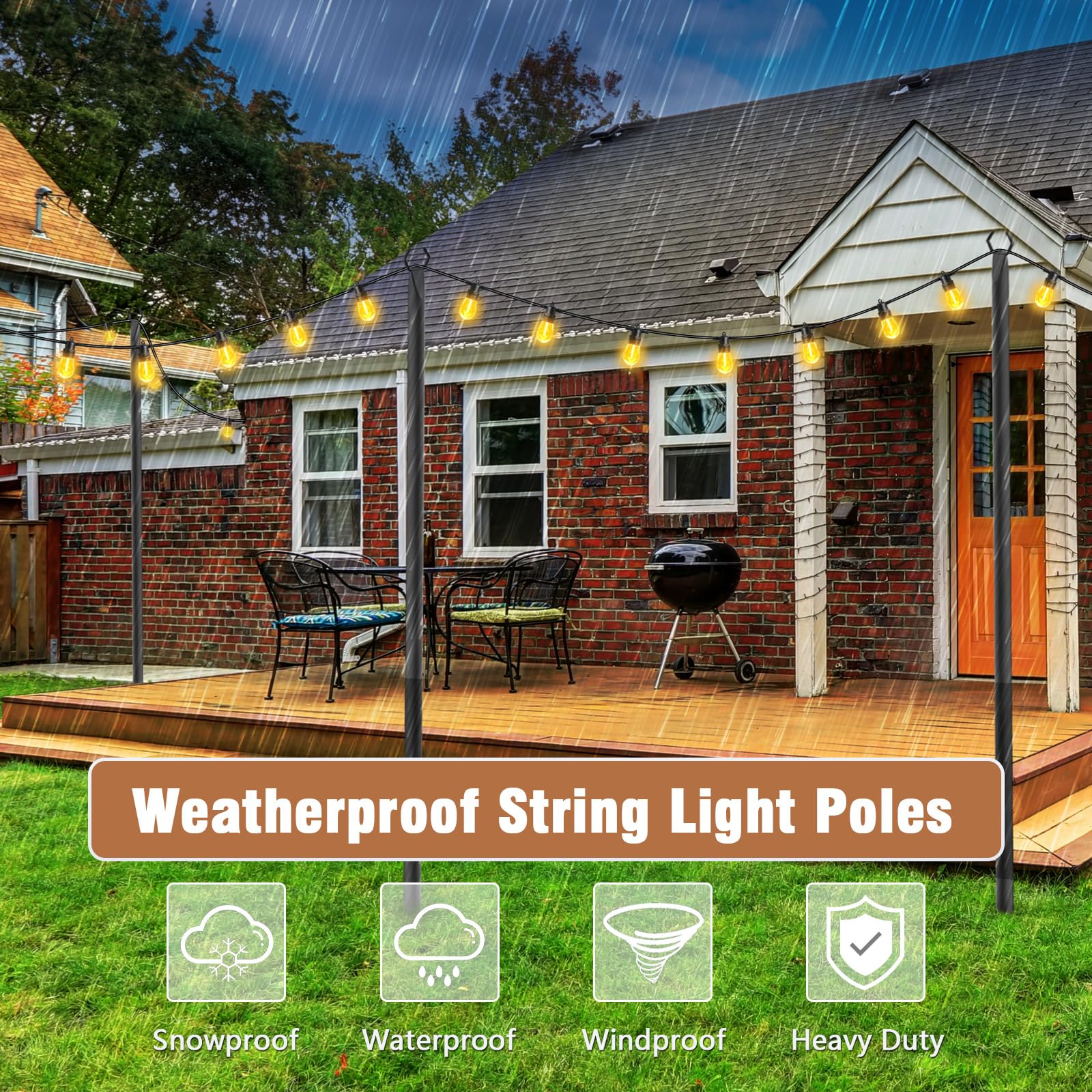 NUERPO String Light Poles,Metal Poles for Hanging Outdoor Light Strings,2 Pack 10 FT Light Poles Stand for Outside Garden,Patio,Wedding,Backyard,Deck,Party