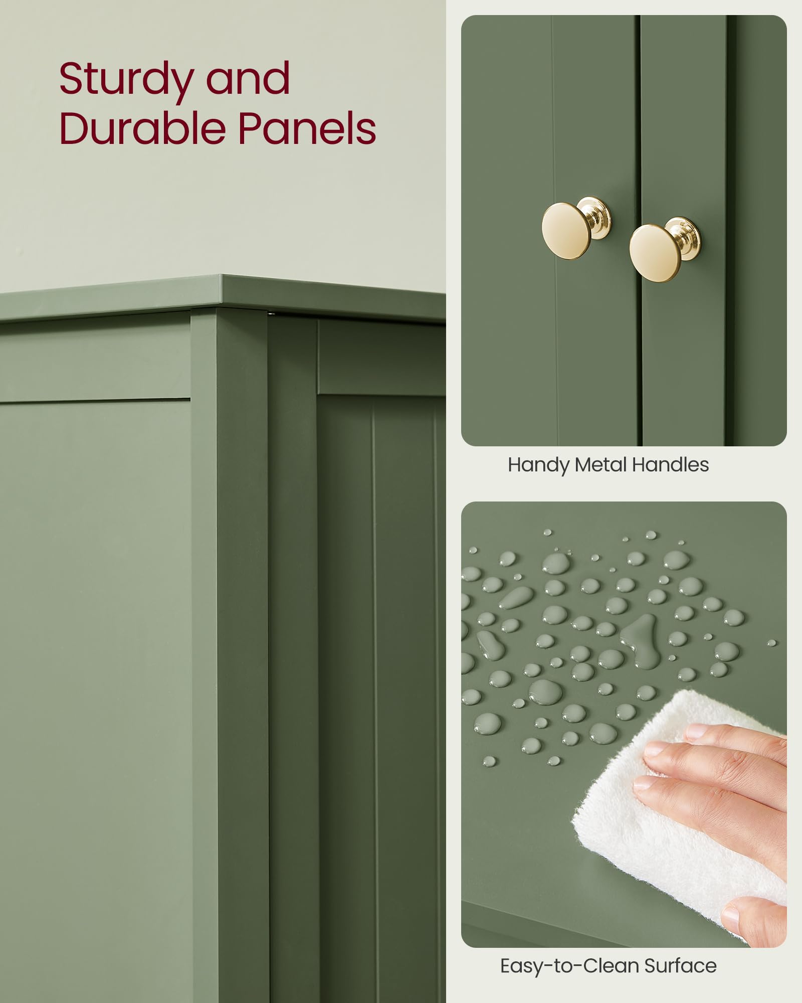 VASAGLE Bathroom Floor Storage Cabinet, Freestanding Bathroom Storage Unit with 2 Adjustable Shelves, 11.8 x 23.6 x 31.5 Inches, Forest Green UBCB060C01