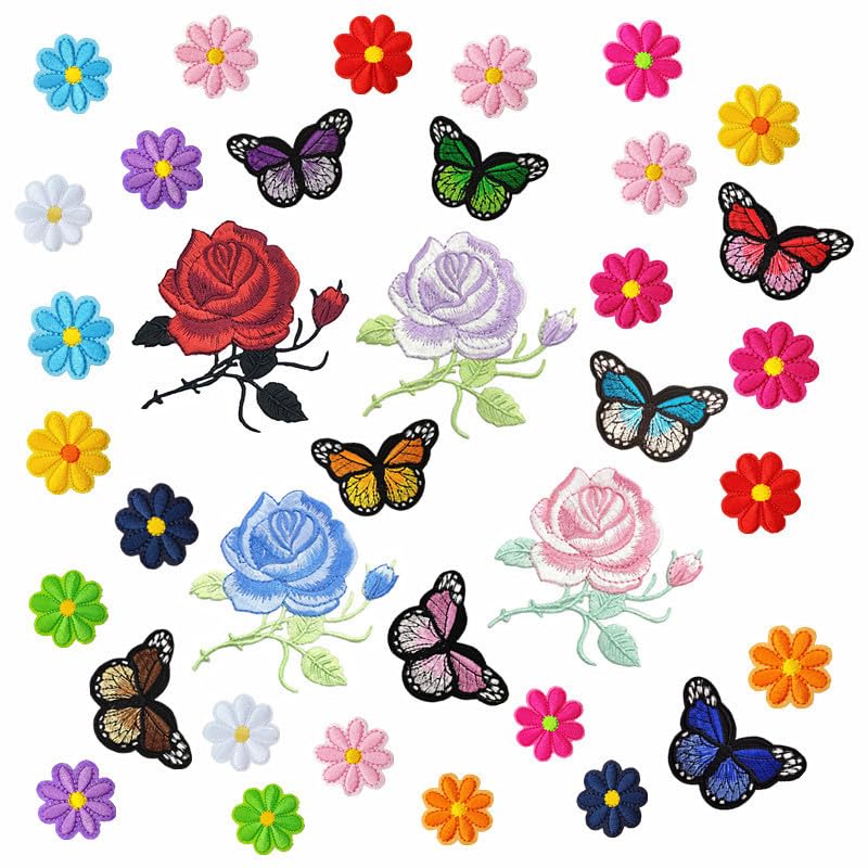 RETON 72 Pcs Embroidered Iron On Patches for Clothing, Butterfly Flower Iron On Patches Set, Bee Rose Daisy Embroidered Patches, Applique Patches for Clothes, Jackets, Jeans, Backpacks