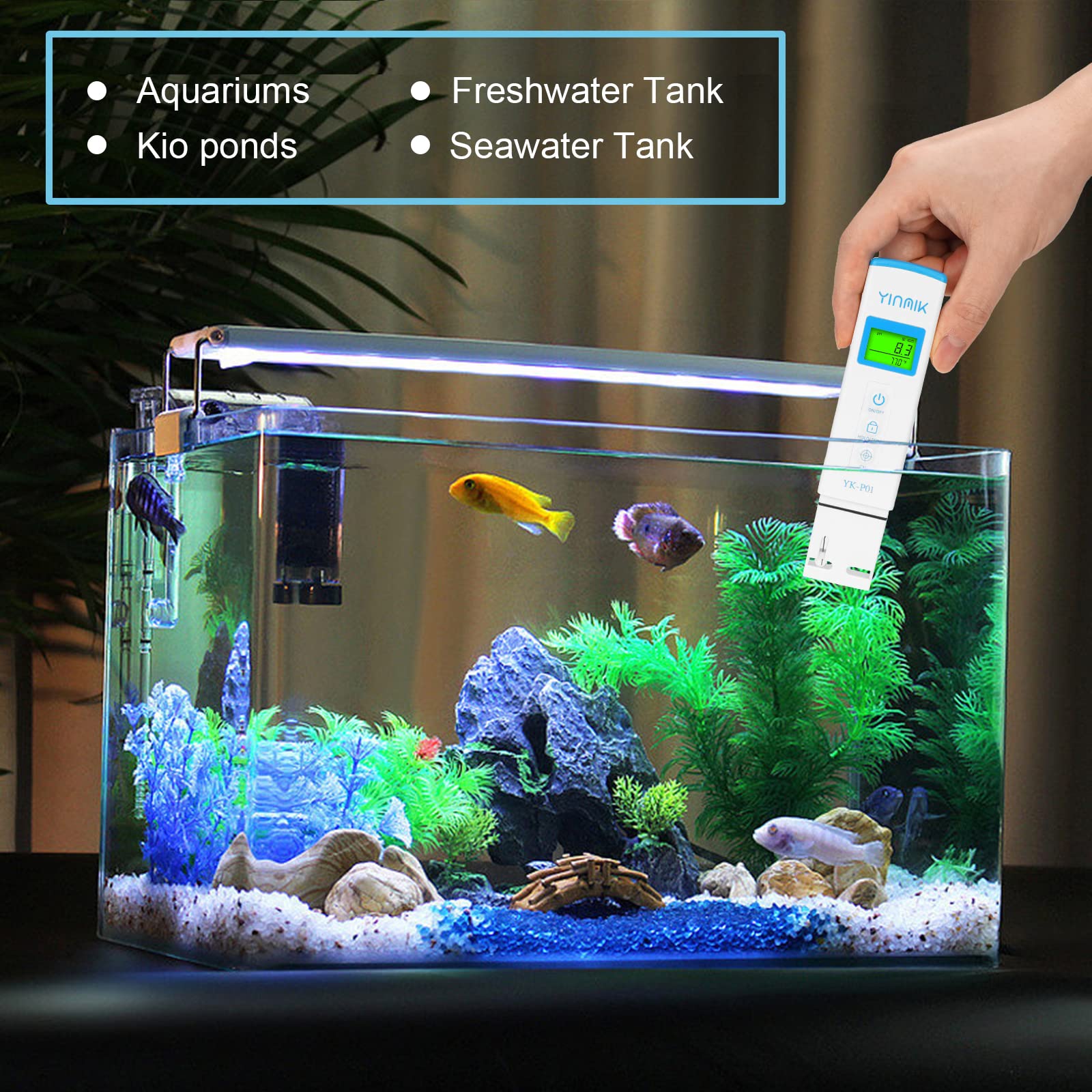 YINMIK pH Meter, Digital pH Tester for Hydroponics, pH Temp Meter with Horizontal Display for Pool, Spa, Hot Tub, Indoor Plants, Koi Ponds, Drinking Water, Wine Beer Making, Aquarium, Aquaculture