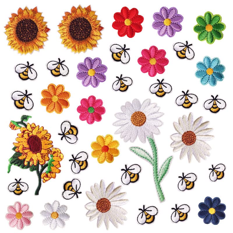RETON 72 Pcs Embroidered Iron On Patches for Clothing, Butterfly Flower Iron On Patches Set, Bee Rose Daisy Embroidered Patches, Applique Patches for Clothes, Jackets, Jeans, Backpacks