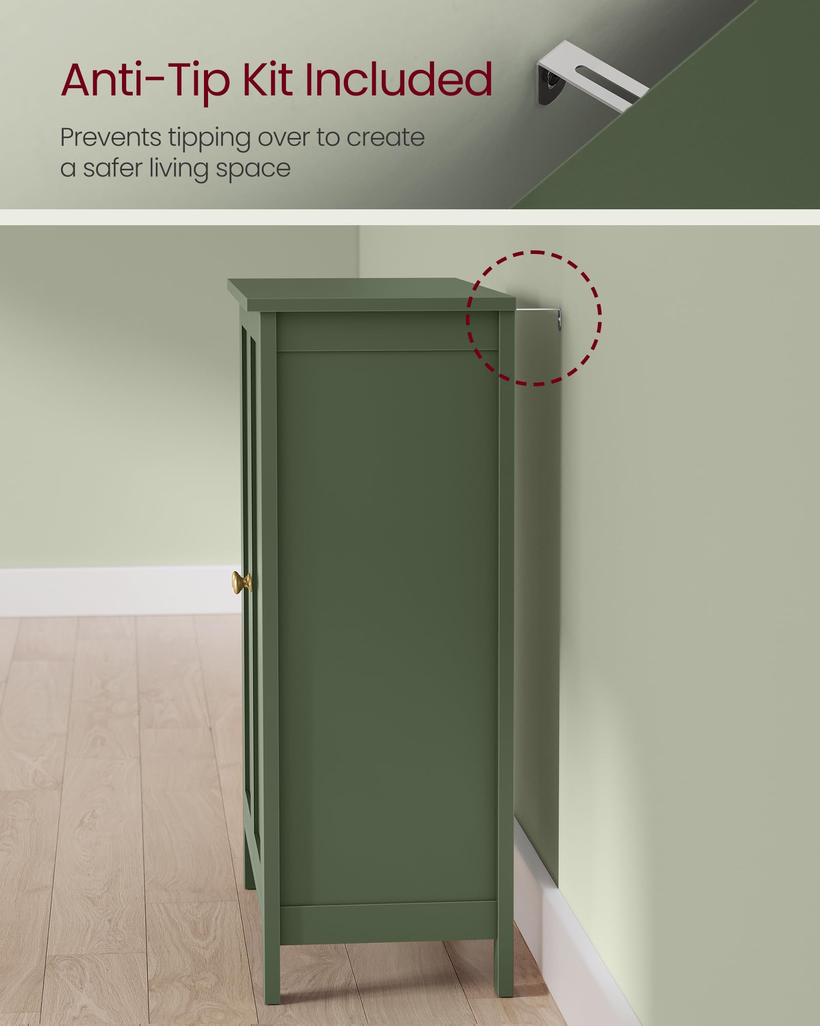 VASAGLE Bathroom Floor Storage Cabinet, Freestanding Bathroom Storage Unit with 2 Adjustable Shelves, 11.8 x 23.6 x 31.5 Inches, Forest Green UBCB060C01