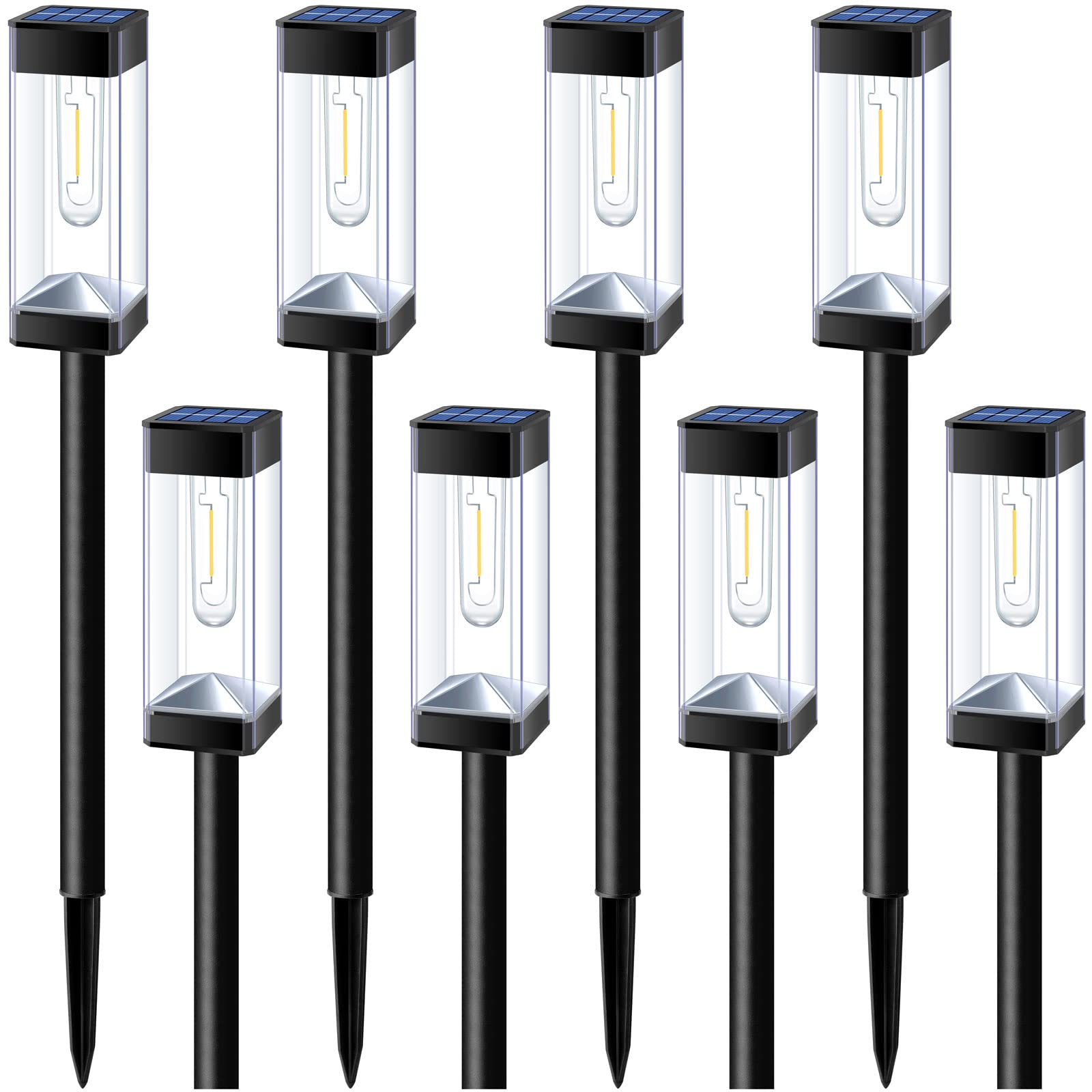 Gorrzai Solar Pathway Lights 8 Pack LED Waterproof Solar Outdoor Lights, Upgraded Stainless Steel Driveway Lighting with Tungsten Filament Bulb for Yard, Landscape, Garden, Walkway, Lawn, Path