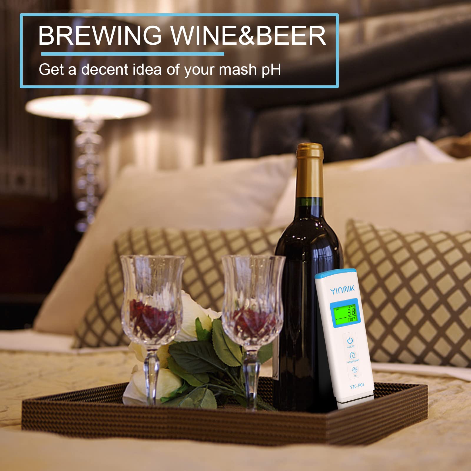 YINMIK pH Meter, Digital pH Tester for Hydroponics, pH Temp Meter with Horizontal Display for Pool, Spa, Hot Tub, Indoor Plants, Koi Ponds, Drinking Water, Wine Beer Making, Aquarium, Aquaculture