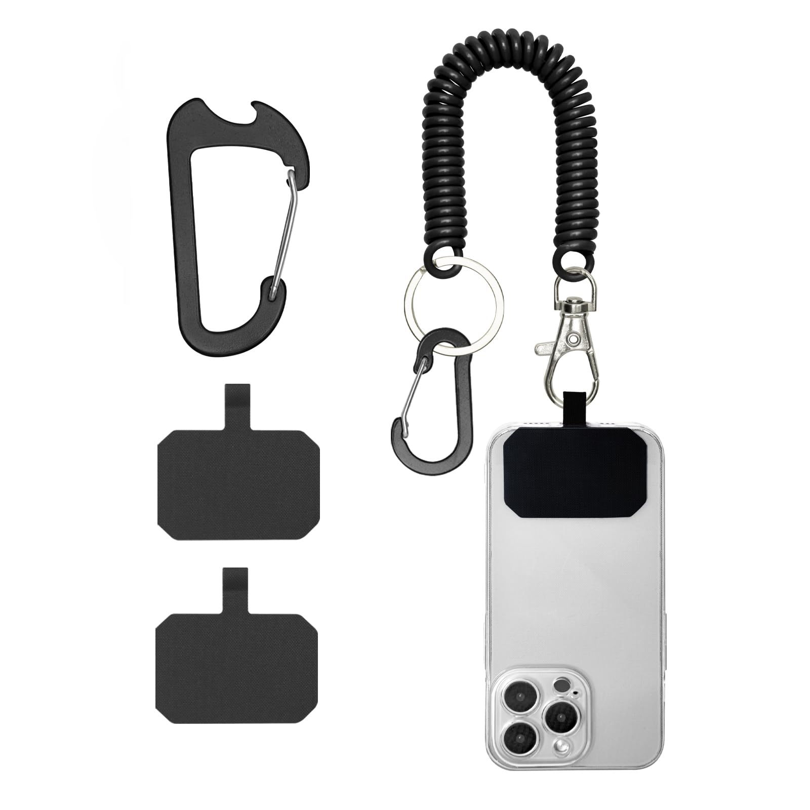 HOTEMIA Phone Tether Lanyard Anti Theft Phone Strap with Carabiner Anti-Drop Outdoor Skiing Hiking Cycling Fishing Climbing fit iPhone and Most Cell Phones (Black)