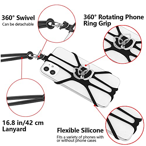 Kinizuxi 2 Pcs Cell Phone Lanyard Crossbody with Adjustable Neck Strap and Phone Ring Grip,Universal Smartphone Lanyard for iPhone Lanyards for Around The Neck Compatible with Most Smartphones