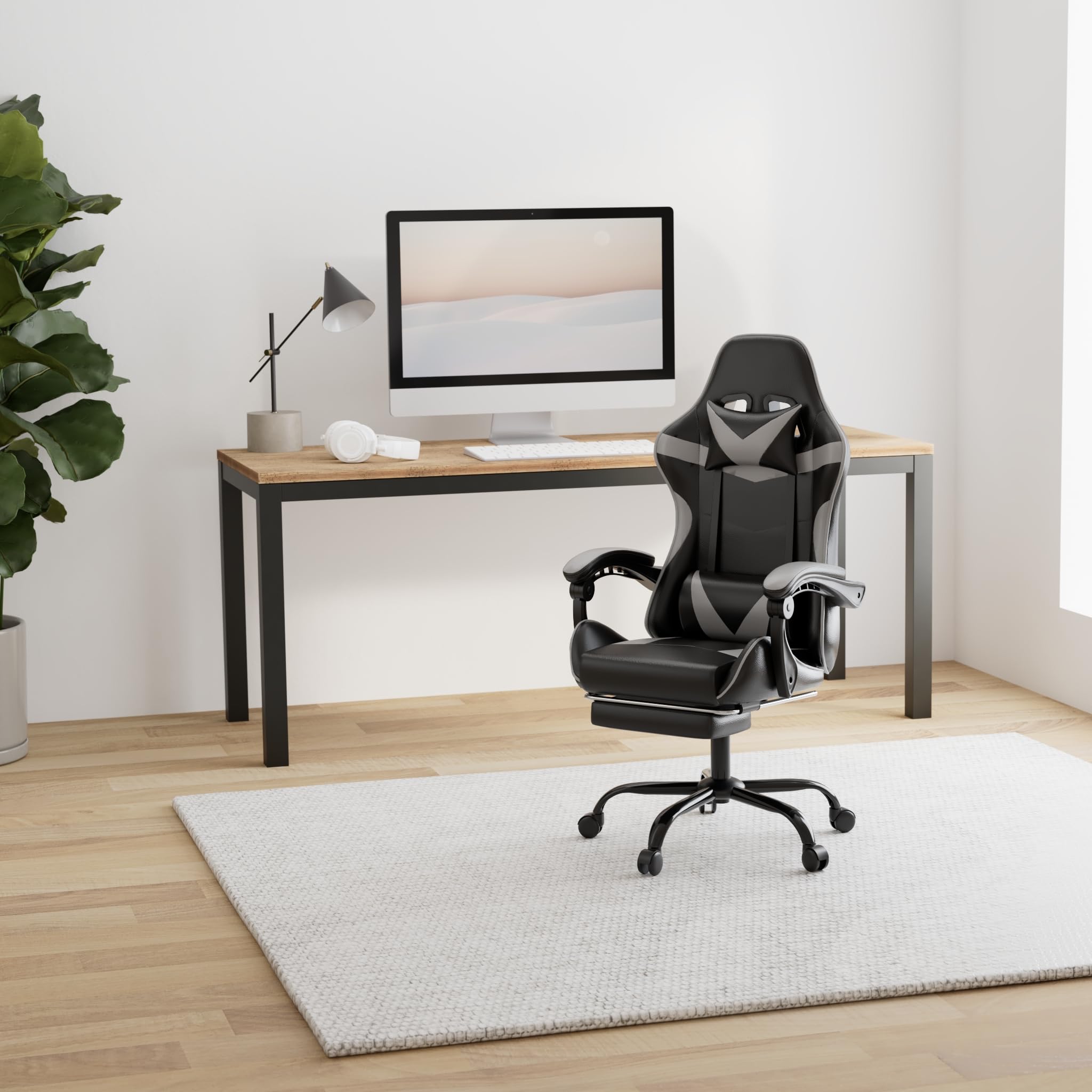 YSSOA Gaming Chair with Footrest, Big and Tall Gamer Chair, Racing Style Adjustable Swivel Office Chair, Ergonomic Video Game Chairs with Headrest and Lumbar Support