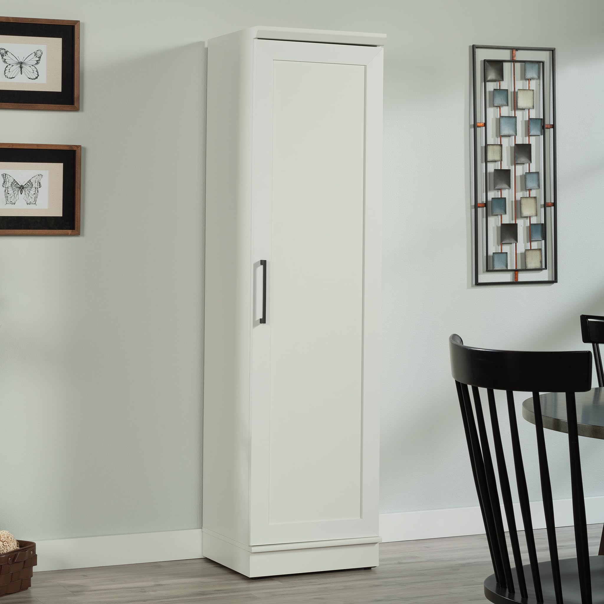 Sauder HomePlus Narrow Pantry Storage Cabinet Slim Single Door with Adjustable Shelves, Kitchen Laundry Bathroom Storage Cabinet, in Soft White