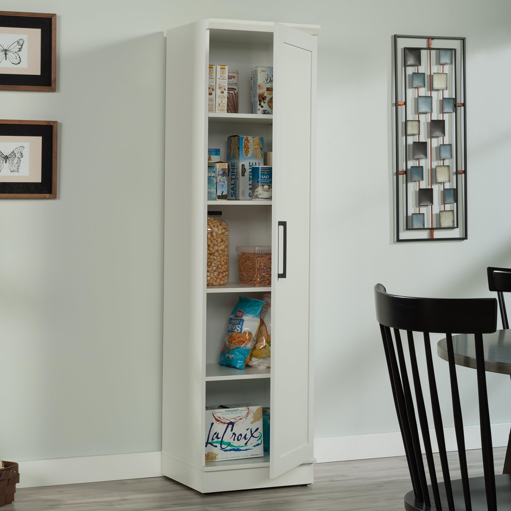Sauder HomePlus Narrow Pantry Storage Cabinet Slim Single Door with Adjustable Shelves, Kitchen Laundry Bathroom Storage Cabinet, in Soft White