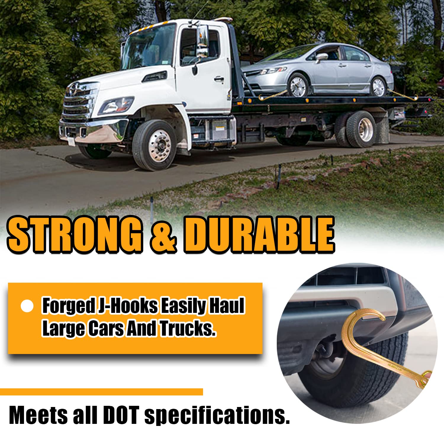 FITHOIST Grade 80 Chain V-Bridle | 5/16In x 2Ft Towing Chain Bridle with J Hooks and Grab Hooks | Bridle Transport Chain with 4,900LBS Safe Working Load | for Flatbed Truck Rollback Wrecker Carrier