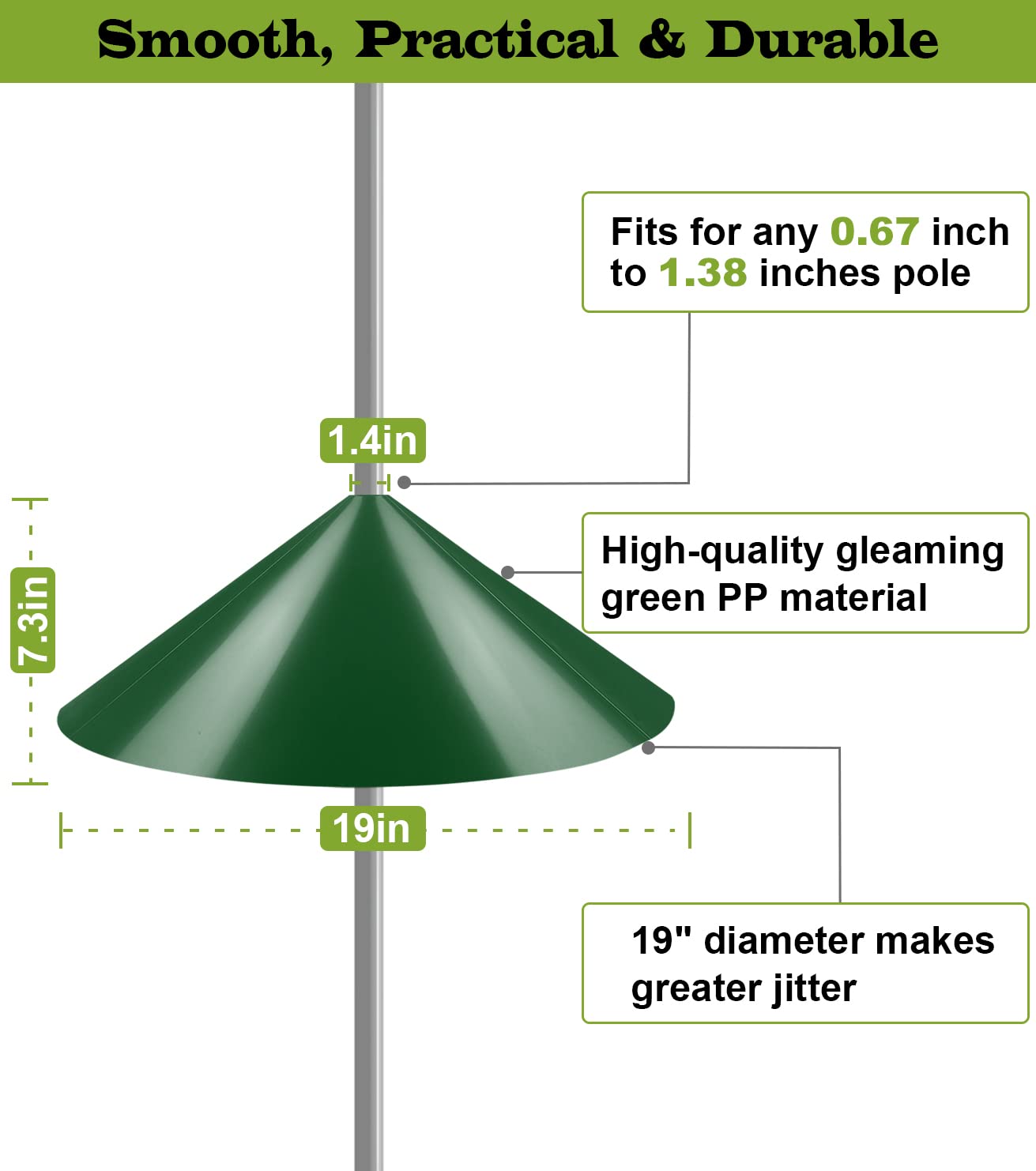 Ansionsol 19 Inch Wide Squirrel Baffle for Bird Feeder Pole, Outside Pole Mount Stopper & Bird House Guard for Outdoor Shepherd’s Hook, Green, 1 Pack