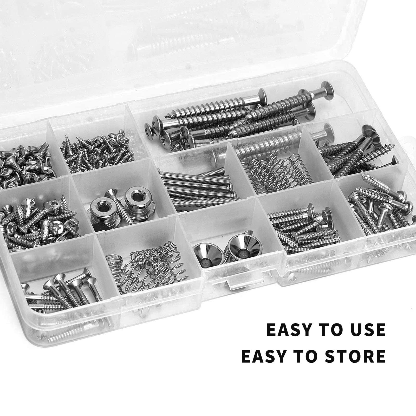 Cheerock Guitar Screws Kit for Electric Guitar Bridge, Pickup, Pickguard, Tuner, Switch, Neck Plate, 254 Pieces Guitar DIY Kit with A Elbow Tweezers (9 Types, Sliver)
