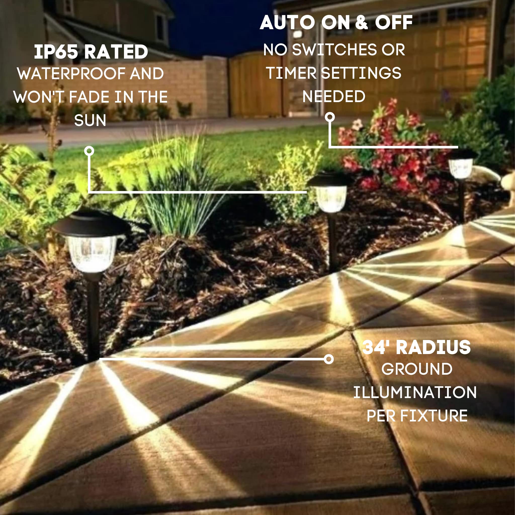 Energizer LED Solar Pathway Lights - 8 Pack of [Stainless Steel] Outdoor Solar Lights - IP65 Waterproof w/Auto On/Off - Patterned Glass and Metal Construction Coated in Stainless Steel