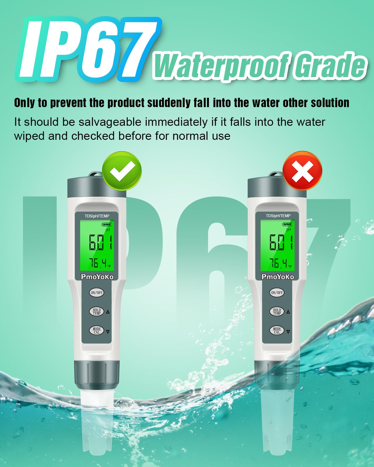 Digital pH Meter Tester Pen With 3 Calibration Powders, 0.01 Accuracy, Pocket Size, LCD Display for Household Drinking, Pool and Aquarium