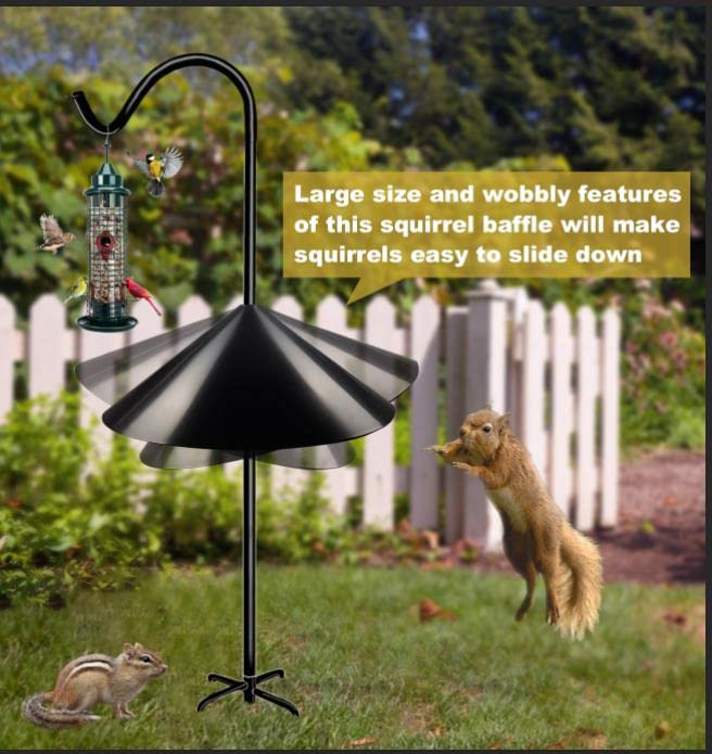 Queension Squirrel Proof Baffle, 19-inch Wide Squirrel Guard Stopper for Outdoor Bird Feeder Poles or Outside Shepherd Hooks, Save Bird Houses from Squirrels, Raccoons, and Rodents, Black, 1 Pack…