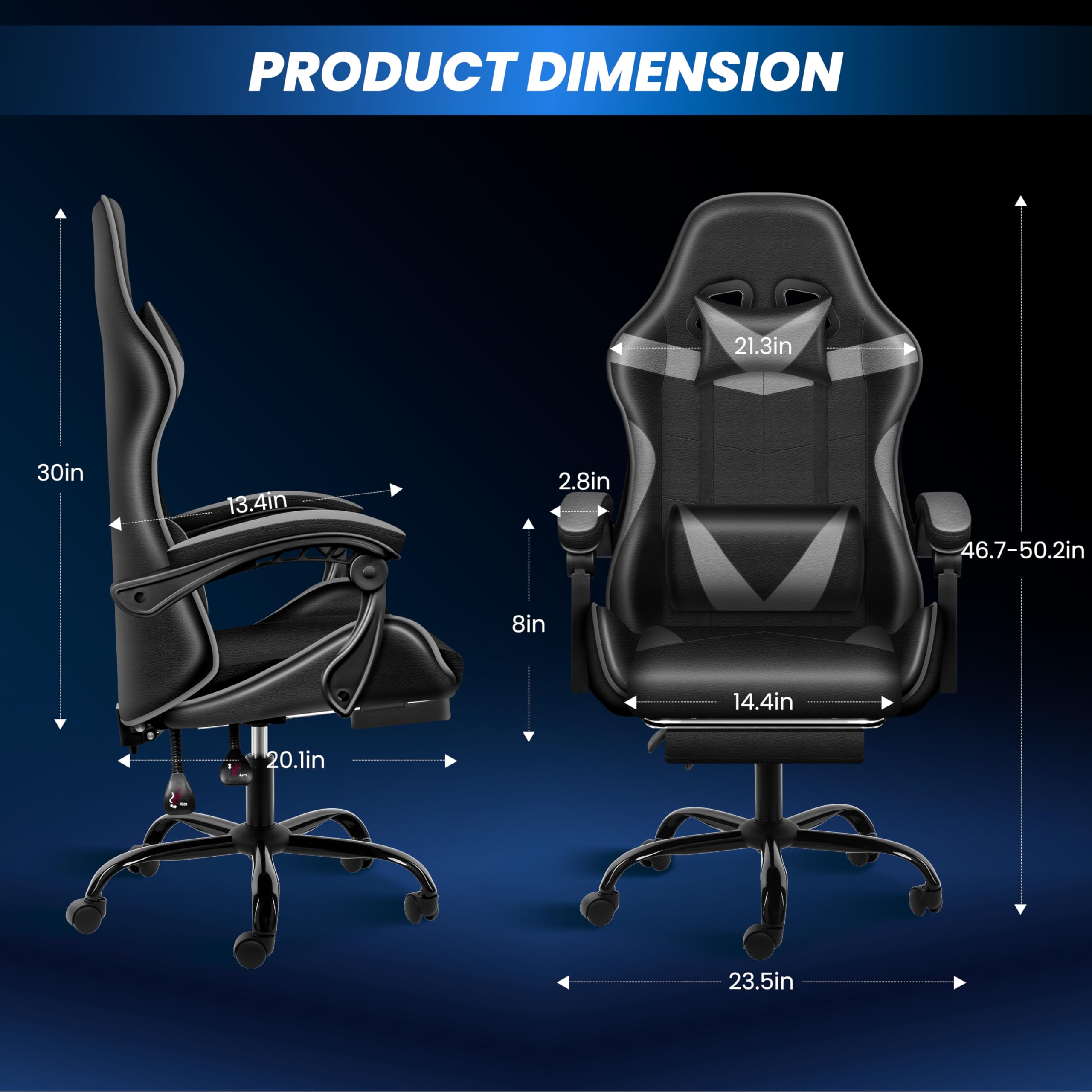 YSSOA Gaming Chair with Footrest, Big and Tall Gamer Chair, Racing Style Adjustable Swivel Office Chair, Ergonomic Video Game Chairs with Headrest and Lumbar Support