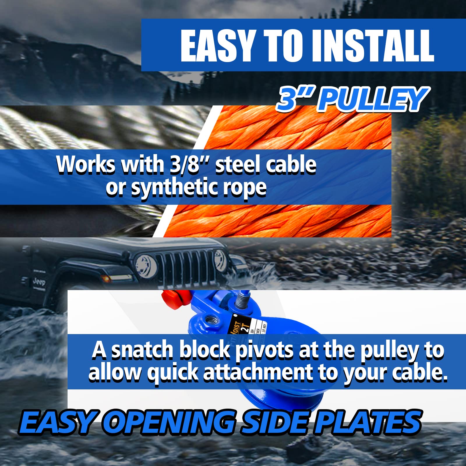 FITHOIST 2 Tons Snatch Block with G80 Chain | 3" Sheave for 3/8" Inch Wire Rope | High Strength Snatch Blocks for Towing and Recovery Applications | Tow Truck Rollback Wrecker Car Hauler Winch