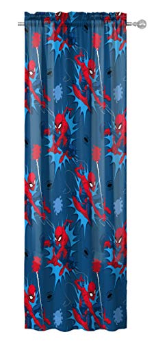 Jay Franco Kids Window Drapes - 4 Piece Curtain Set Includes 2 Tiebacks, Beautiful Bedding Room Décor and Easy Set Up, Blue - Spiderman, 63 Inch