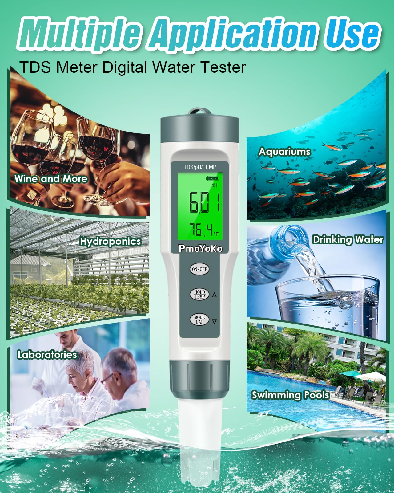 Digital pH Meter Tester Pen With 3 Calibration Powders, 0.01 Accuracy, Pocket Size, LCD Display for Household Drinking, Pool and Aquarium