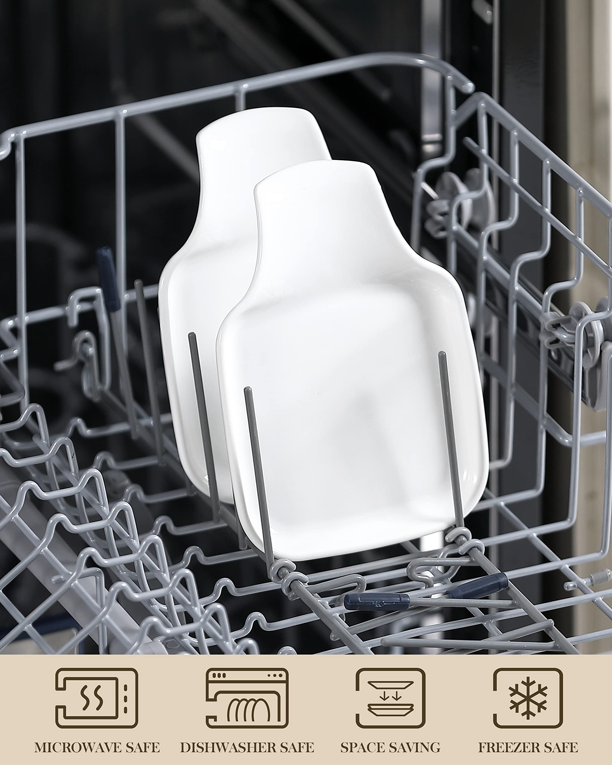 MALACASA Spoon Rest, Large Spoon Rests for Stove Top, Porcelain Spoon Holder for Kitchen Counter, Utensils Rests, Cooking Spoon Holders for Spatula Ladle Tongs, Ivory White, Series REGULAR